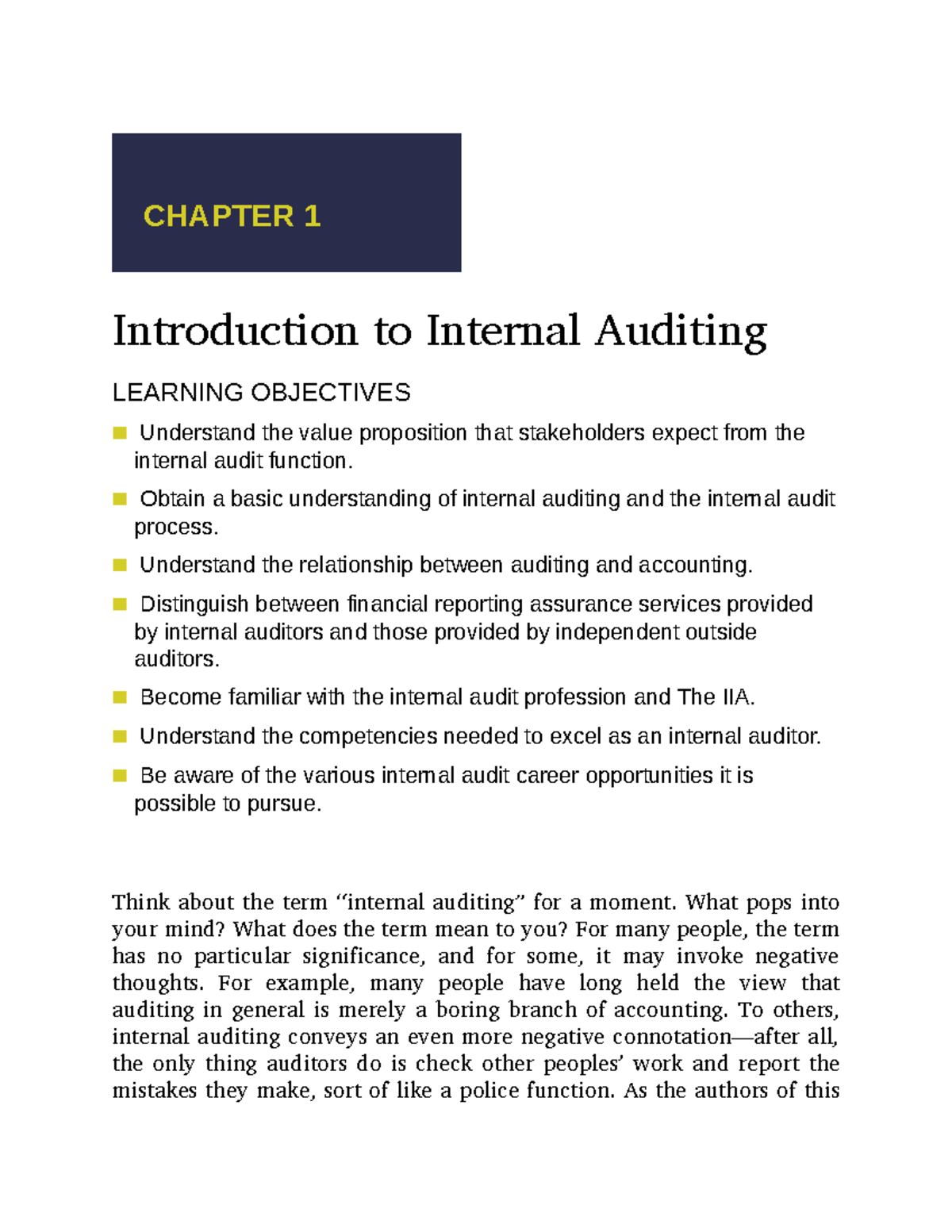 Chapter 1 notes - CHAPTER 1 Introduction to Internal Auditing LEARNING ...