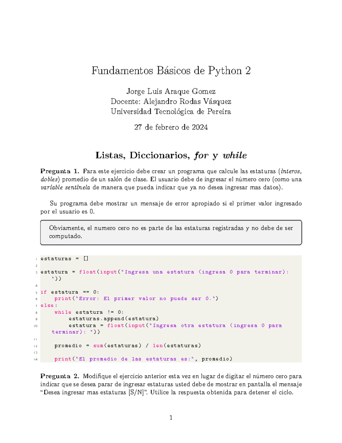 Taller 2 Programacion 4 - Fundamentos Básicos de Python 2 Jorge Luis ...