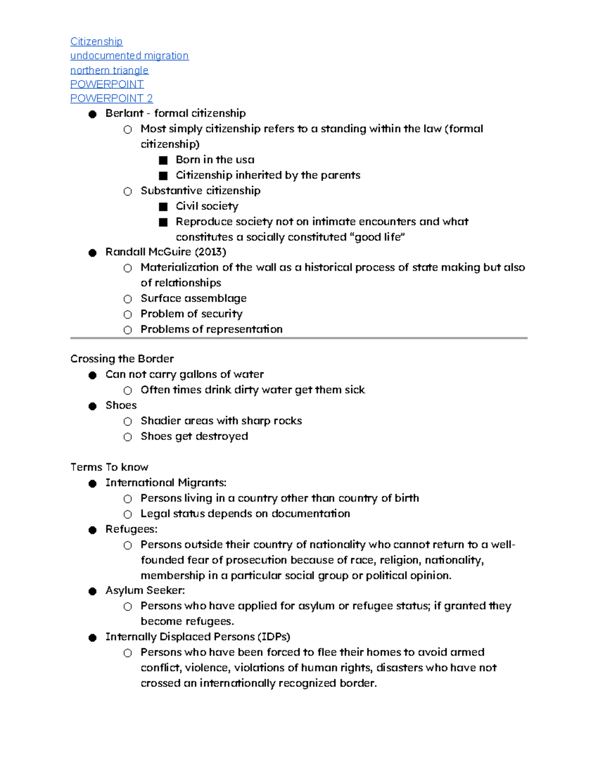 The wall - lecture notes - Citizenship undocumented migration northern ...