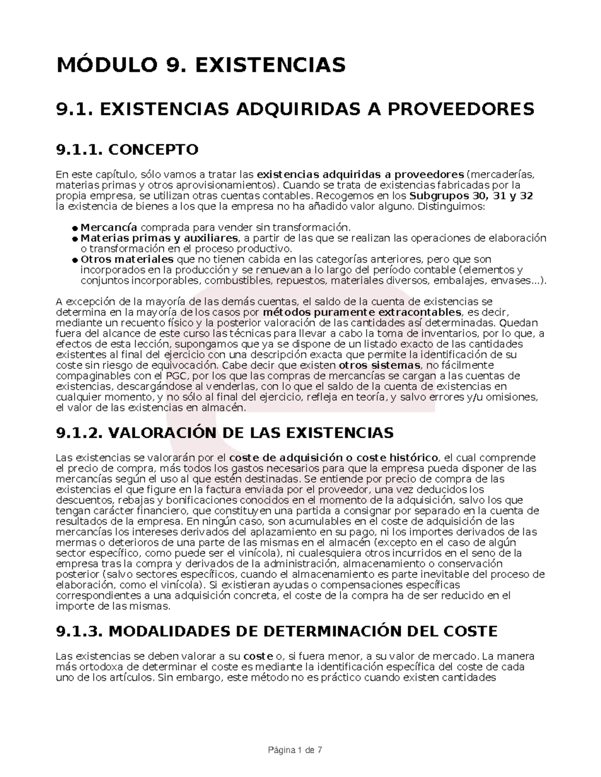 Modulo 9 Existencias - MÓDULO 9. EXISTENCIAS 9. EXISTENCIAS ADQUIRIDAS ...
