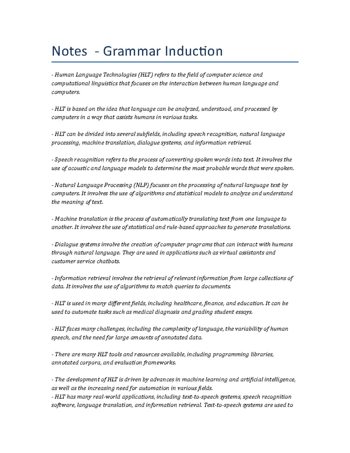 Lecture Notes Grammar Induction Notes Grammar Induction Human