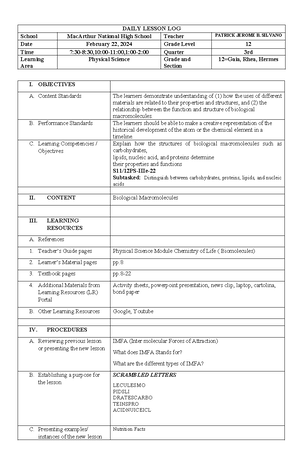 STEM LP 6 - lesson plan number 6 - Prepared by: Checked by: Noted ...