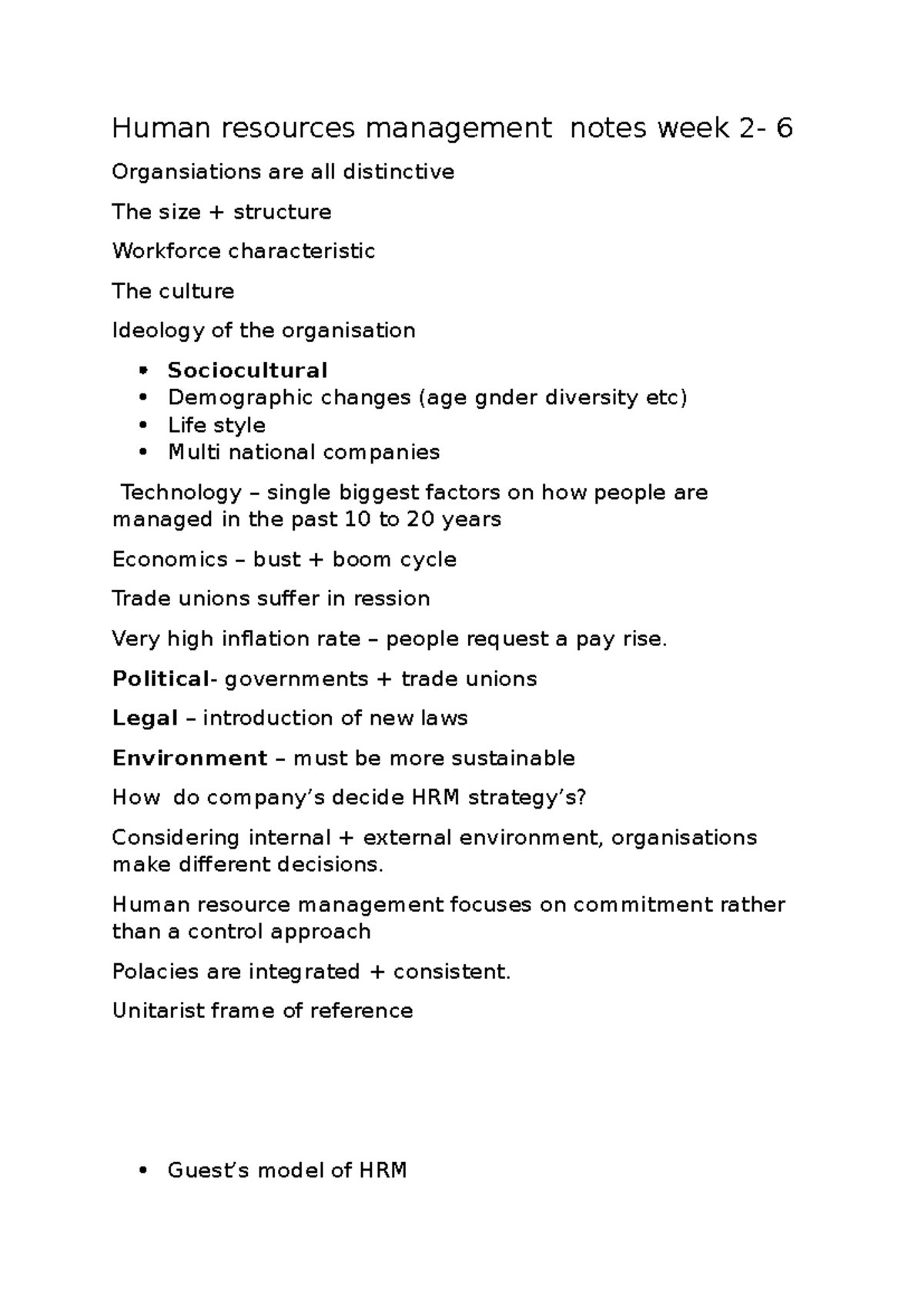 Human resources management notes week 2 - Political- governments ...