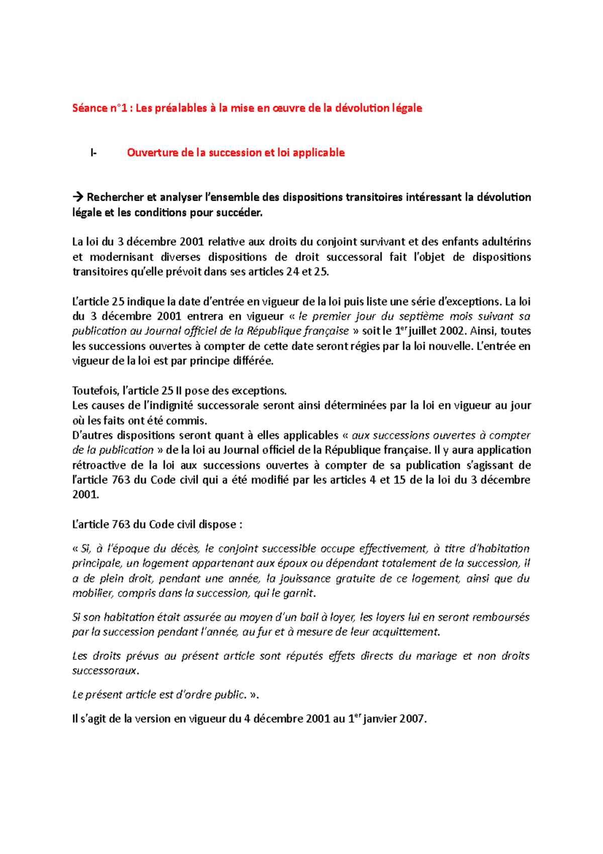 Séance n°1 Les préalables à la mise en œuvre de la dévolution légale ...