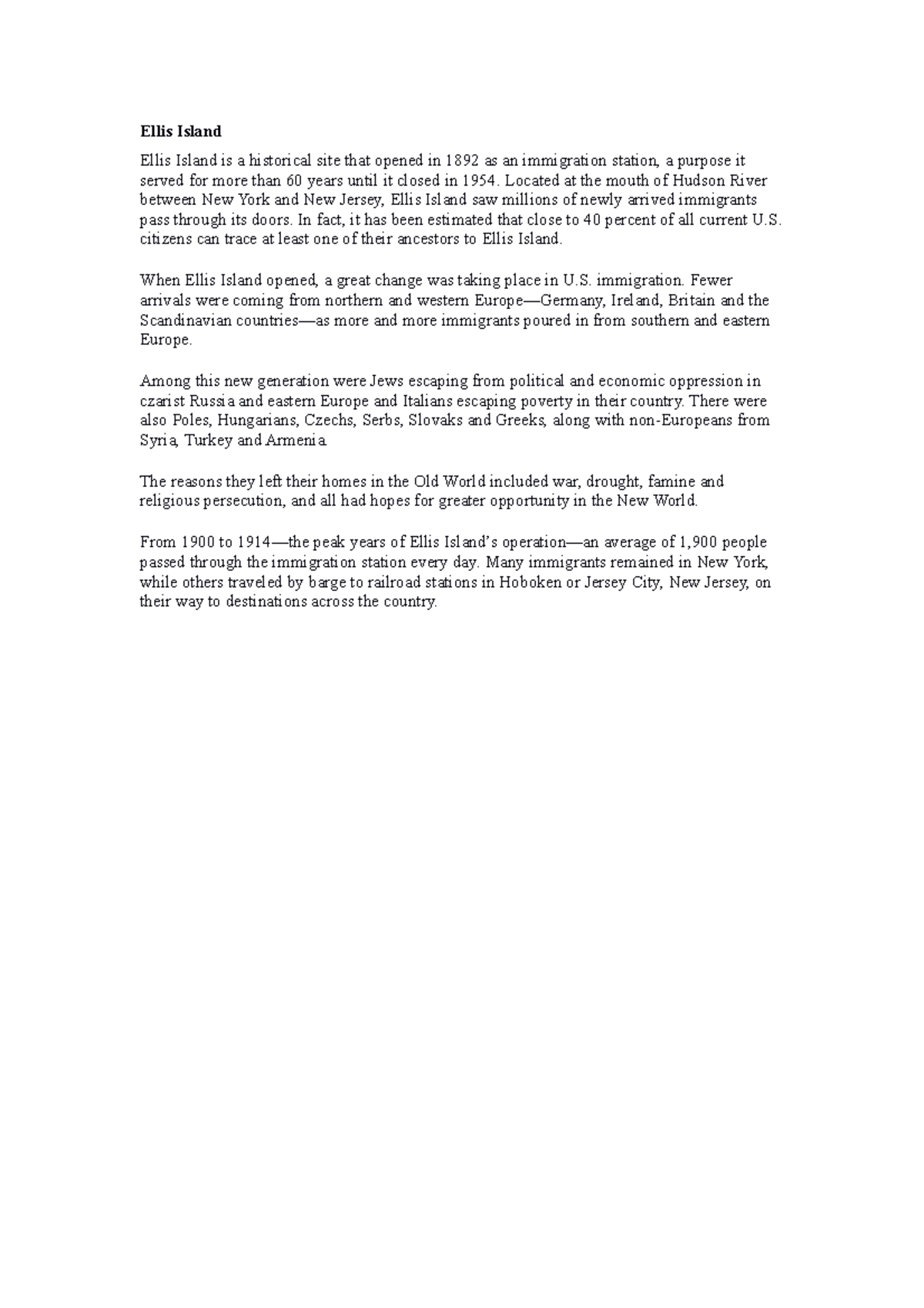 Ellis Island Translation - Ellis Island Ellis Island is a historical ...