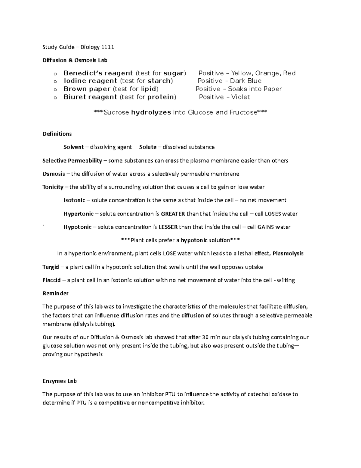 Lab 6 Study Guide - Diffusion & Osmosis - Study Guide – Biology 1111 ...