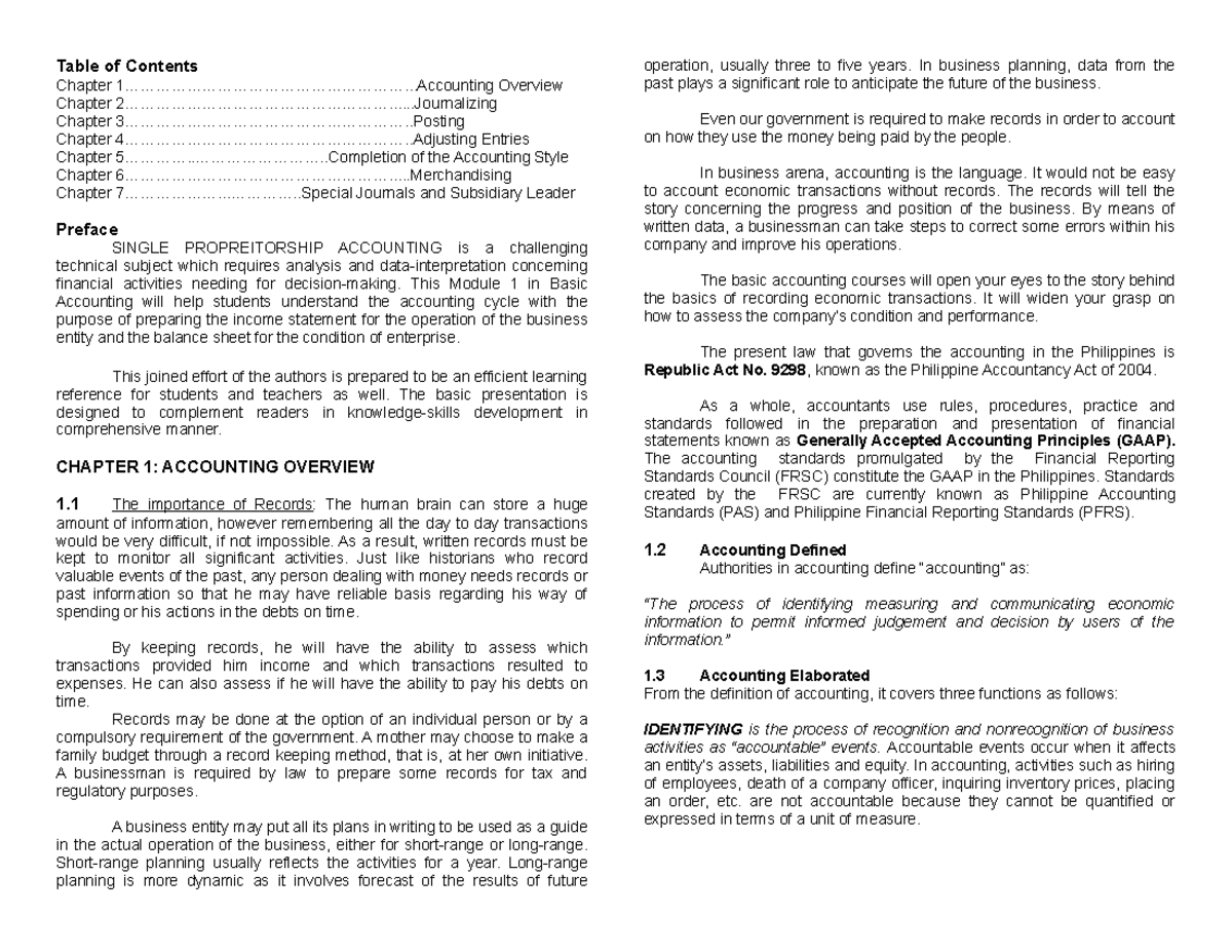 Chapter 1: FUNDAMENTALS OF ACCOUNTING (INTRODUCTION OF ACCOUNTING ...