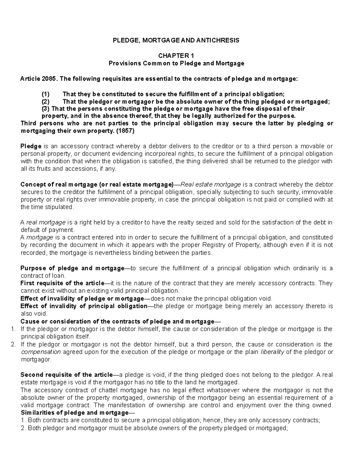 Pledge, Mortgage AND Antichresis - PLEDGE, MORTGAGE AND ANTICHRESIS ...