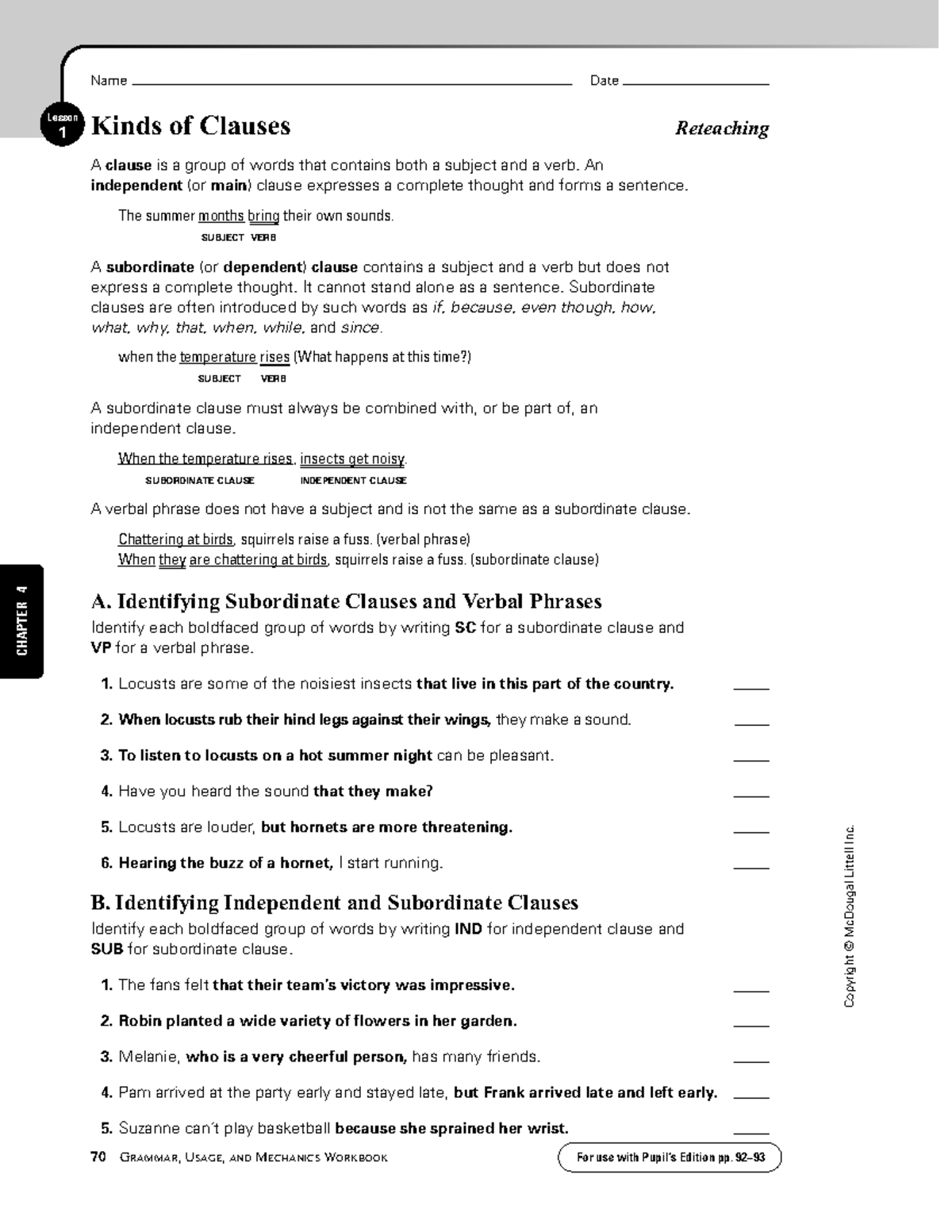 Kinds of Clauses (1) - english honors 1 notes - Copyright © McDougal ...