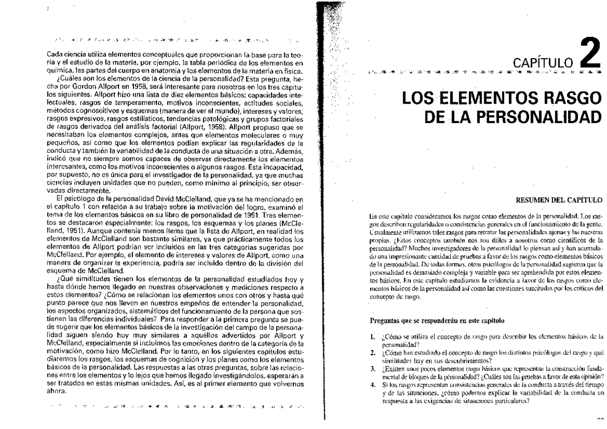 Lectura 1 tema 2 Los elemantos rasgo de la personalidad - Psicología de ...