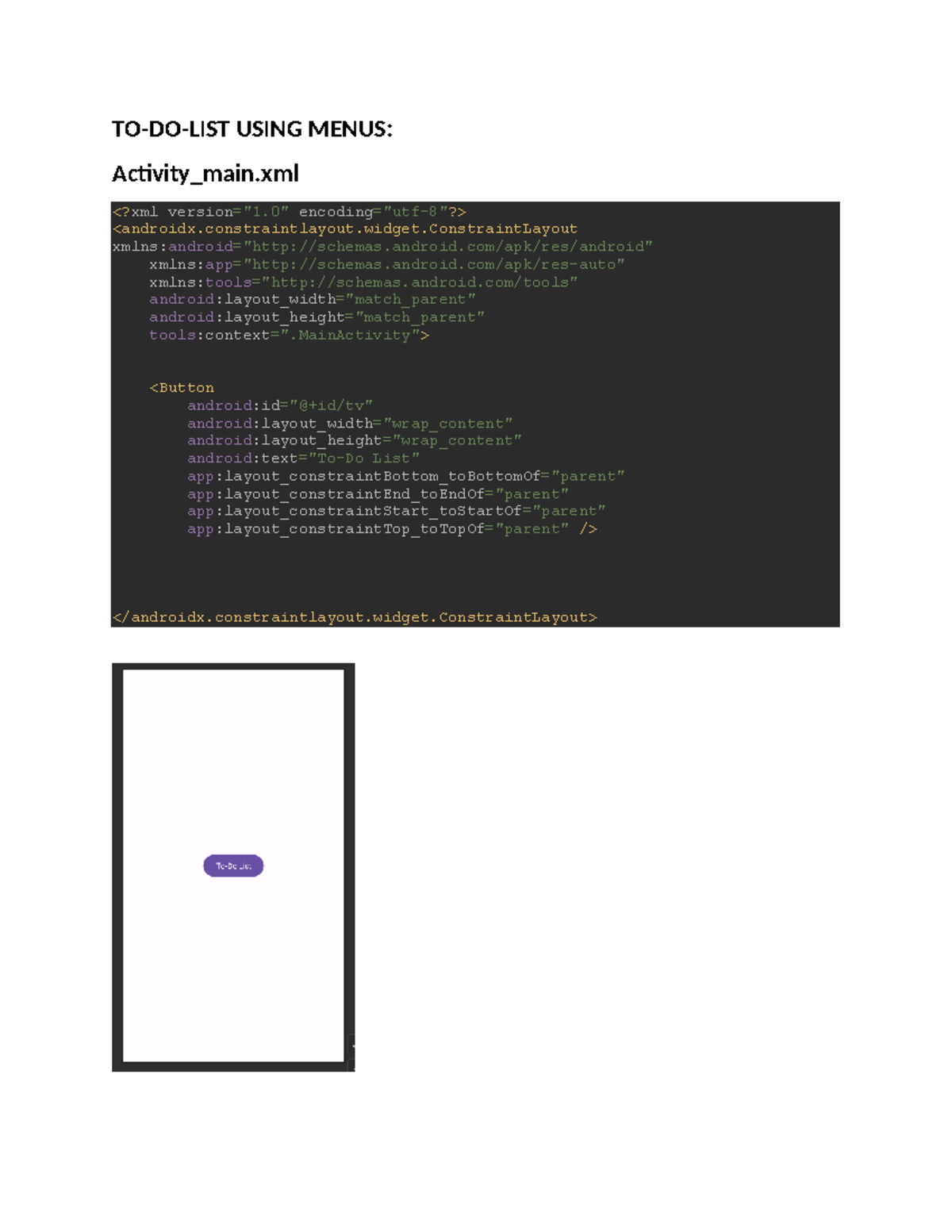 To-Do List ( All Menus) - TO-DO-LIST USING MENUS: Activity_main