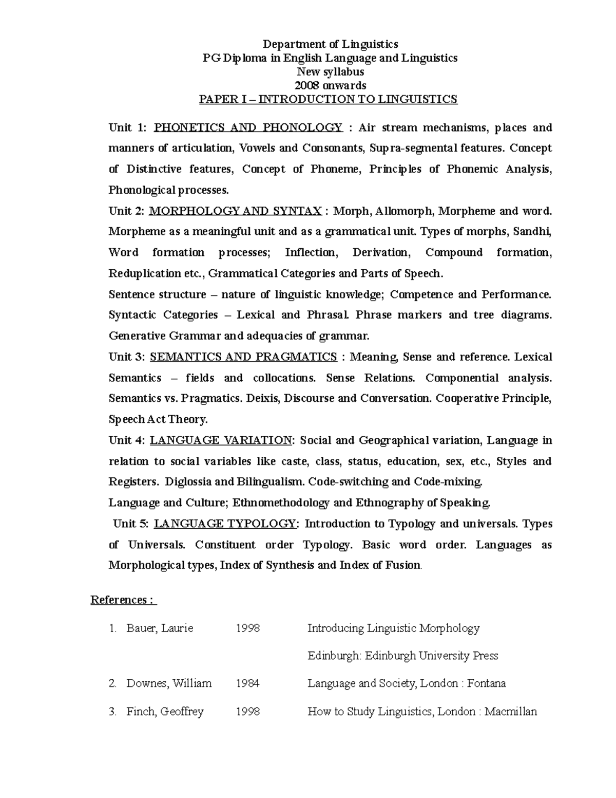Linguistics - Department of Linguistics PG Diploma in English Language ...