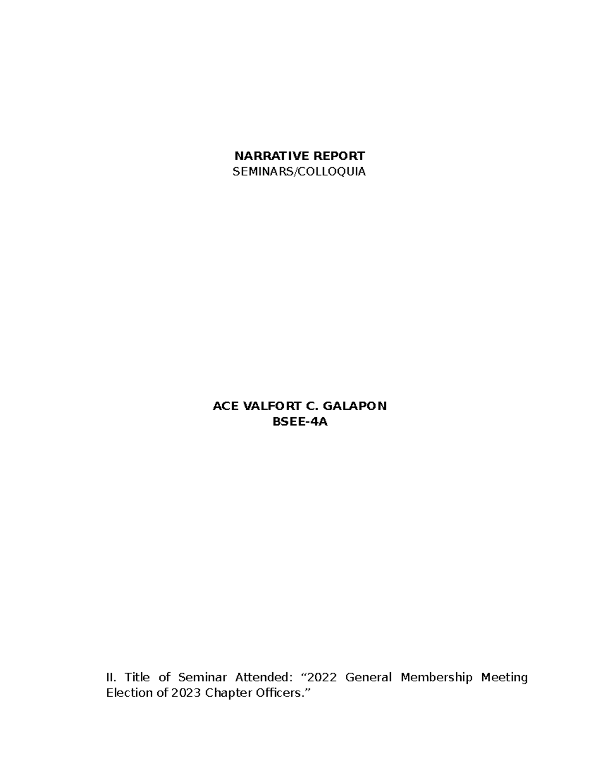Final Narrative Report 2 - NARRATIVE REPORT SEMINARS/COLLOQUIA ACE VALFORT C. GALAPON BSEE-4A II ...