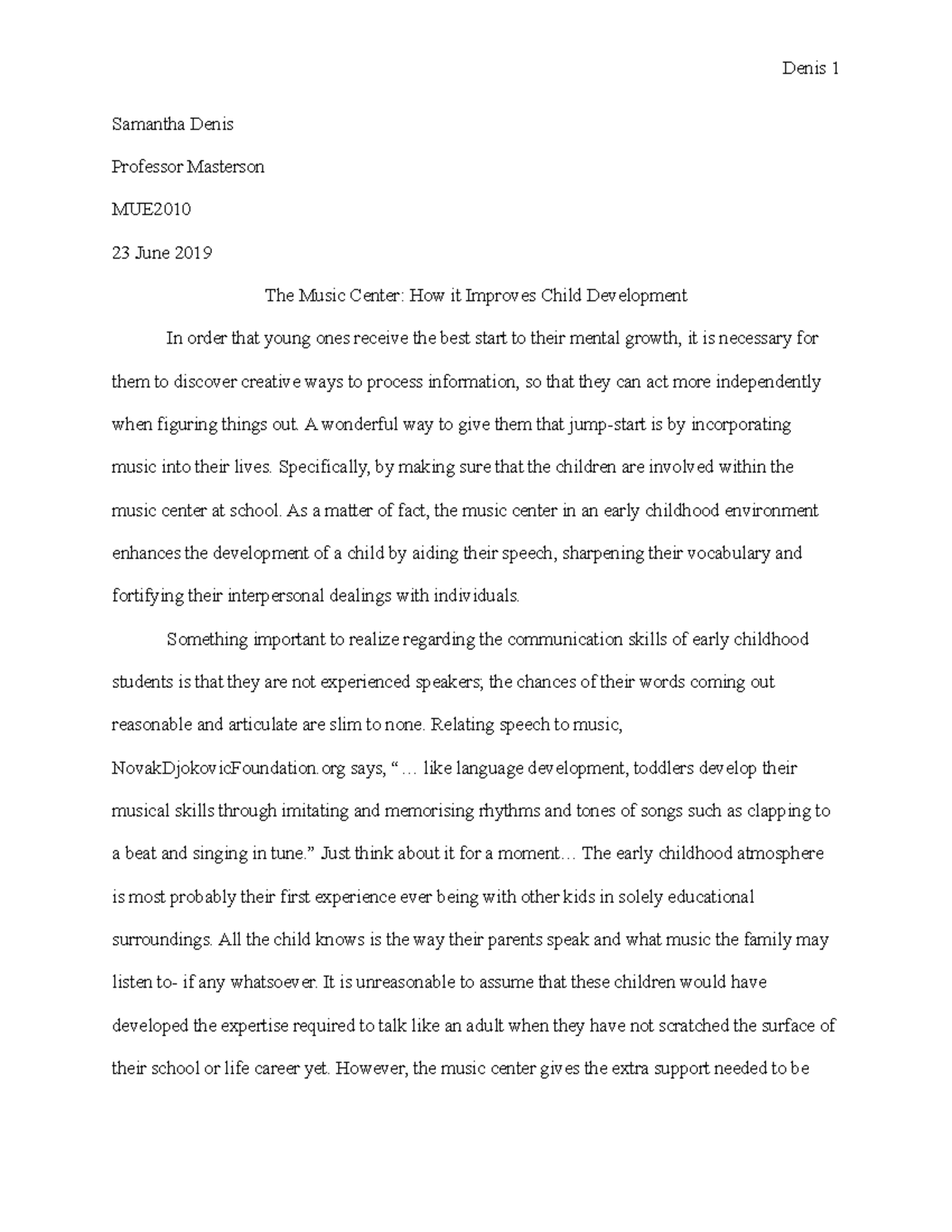 First Web Activity - Samantha Denis Professor Masterson MUE 23 June ...