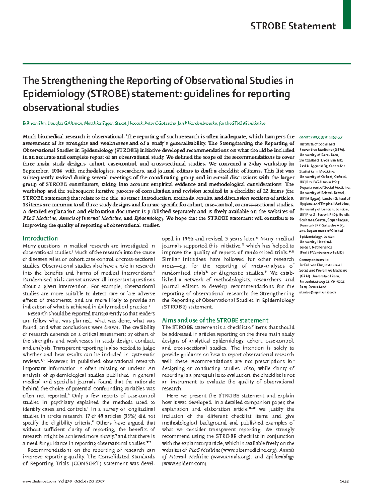Strobe Checklist - Guidelines for writing Scientific Manuscripts - The ...