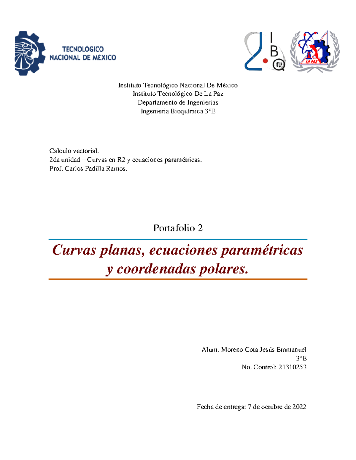 portafolio calculo vectorial - Instituto Tecnológico Nacional De México Instituto Tecnológico De ...