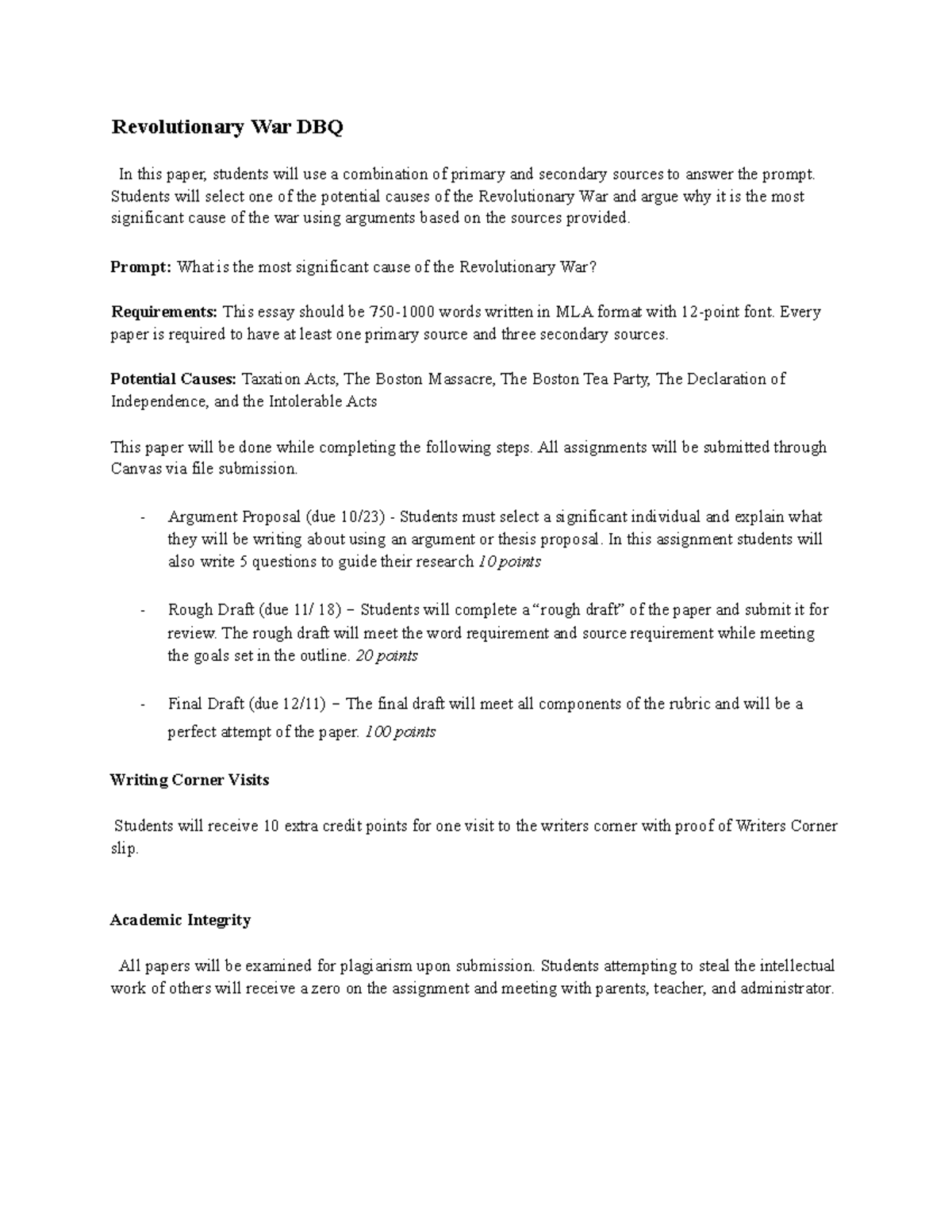 Road to Revolution DBQ - Revolutionary War DBQ In this paper, students ...