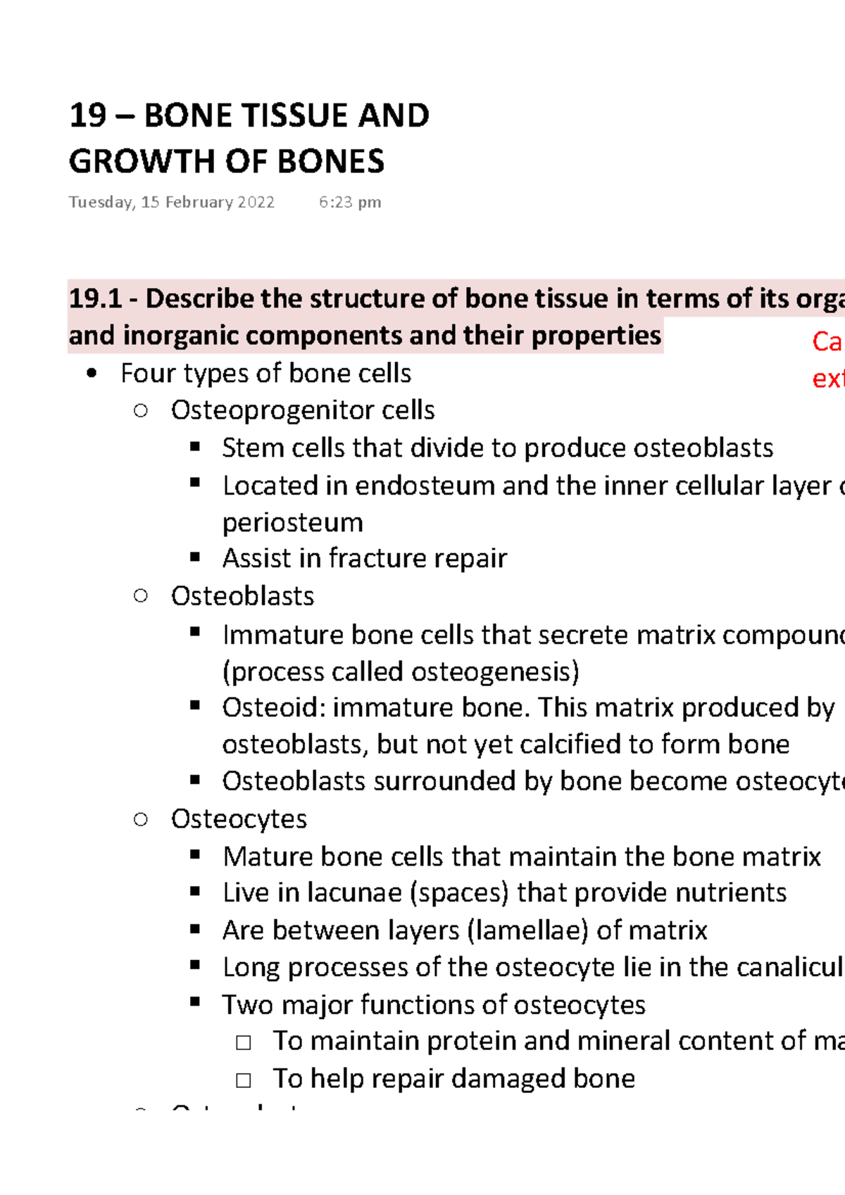 19 – BONE Tissue AND Growth OF Bones - 19 - Describe the structure of ...