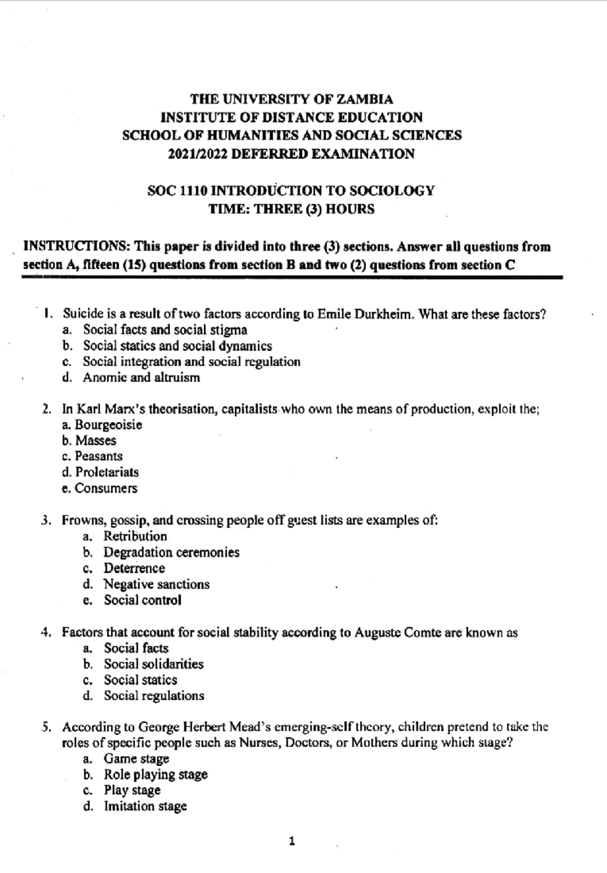 SOC 1110 IDE Deferred PAST Examination Question Paper 2022 - SCHOOL OF ...