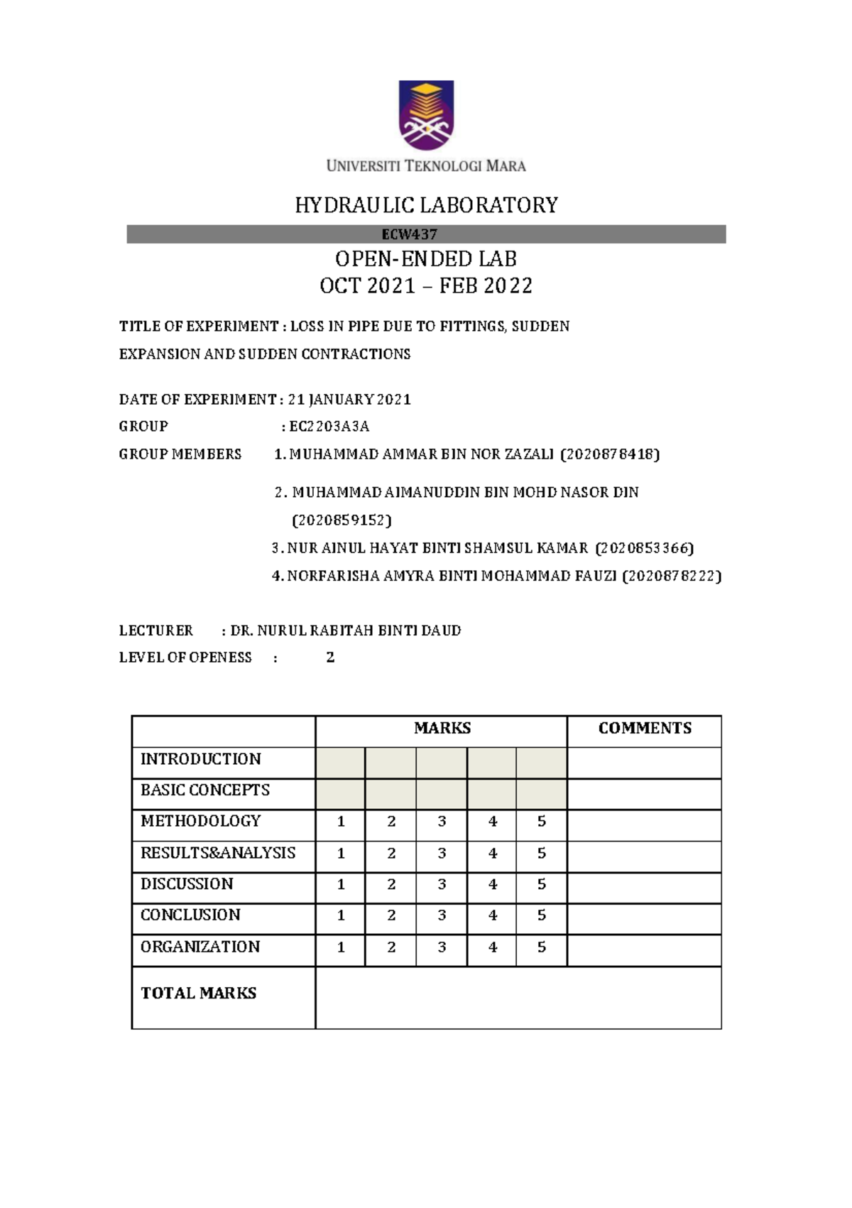 EC2203A3A Group 2 Headlossduetofittings, Suddenexpansionandcontraction ...