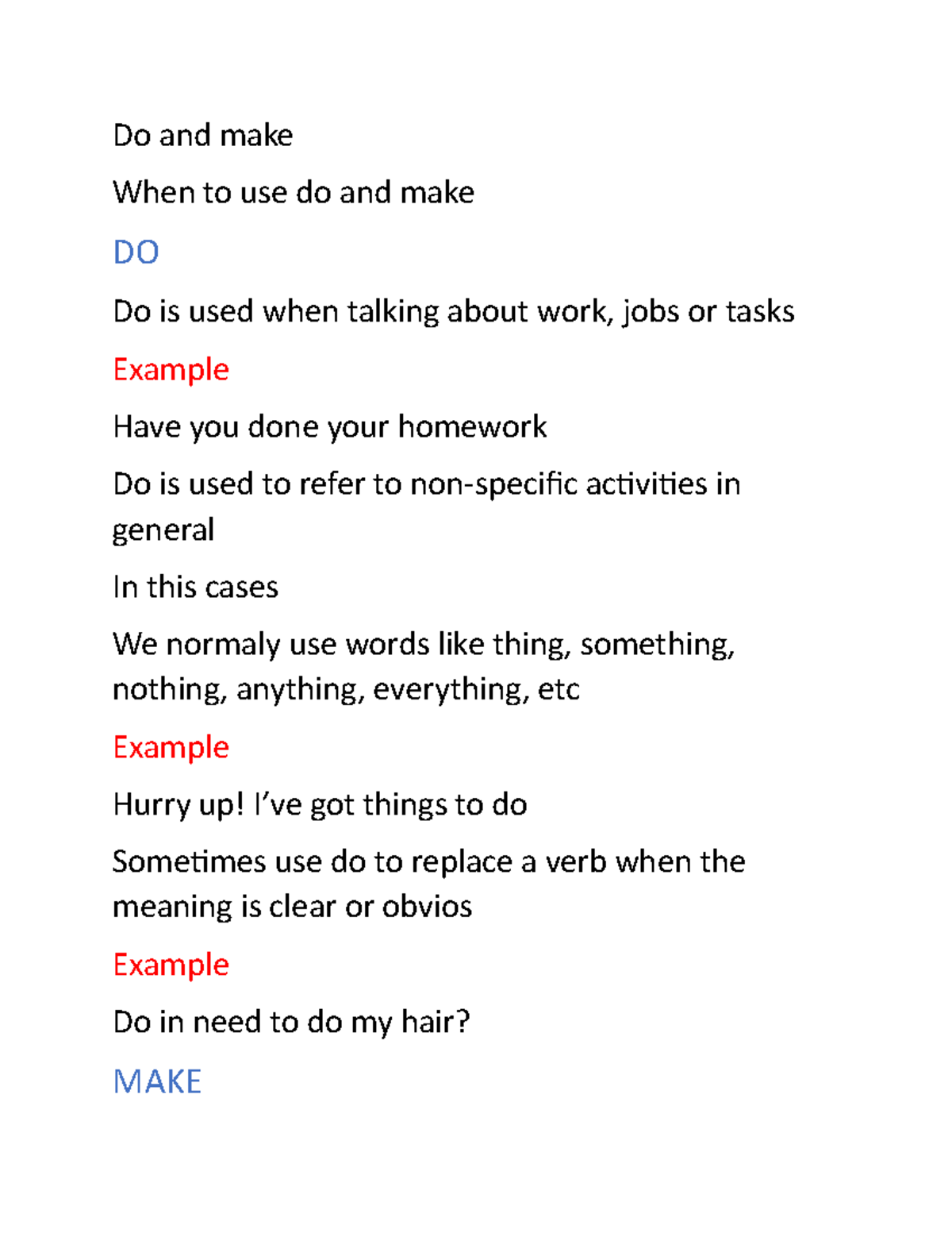 Do and make - Enunciados de diferencias de do and make con ejemplos ...