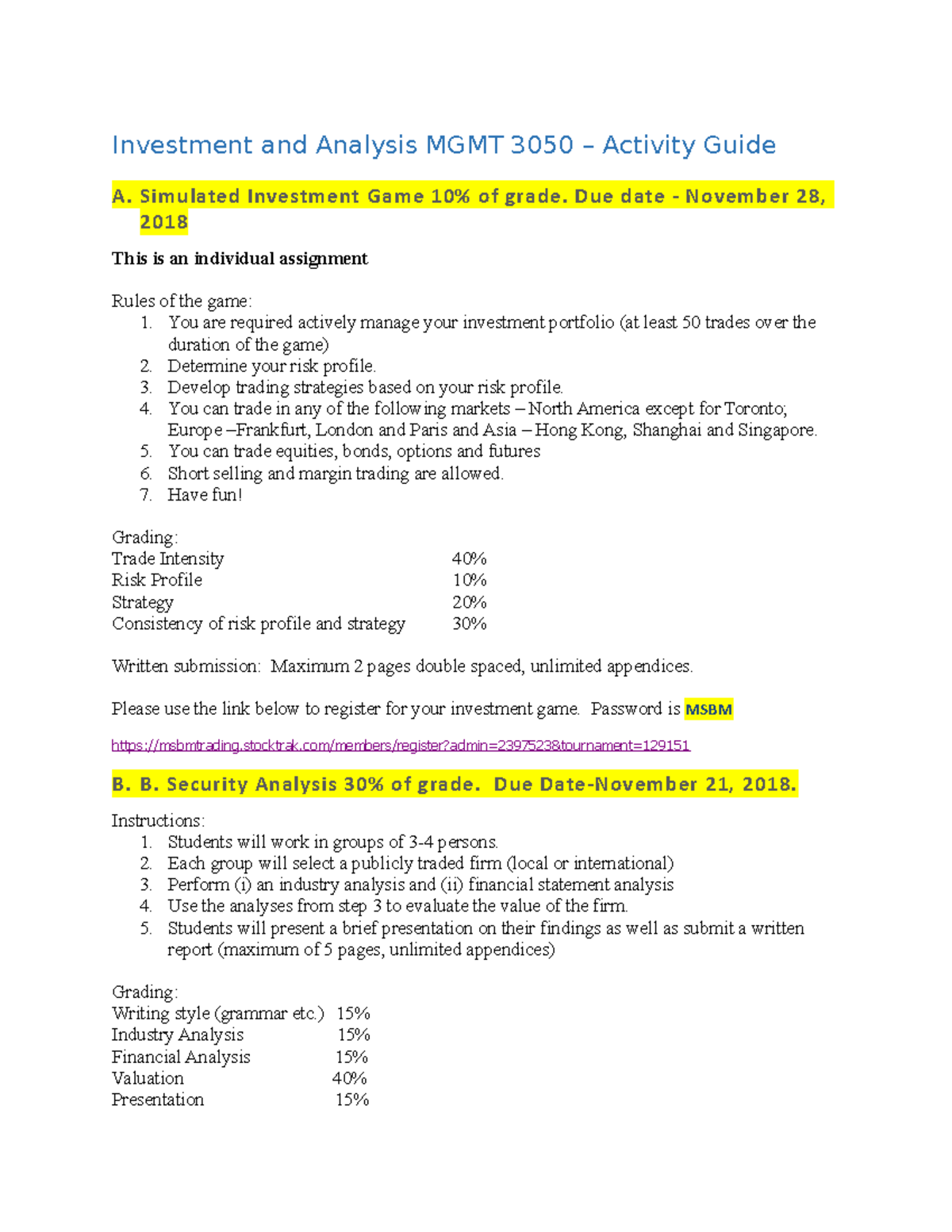 MGMT 3050-Investment and Analysis-Activity Guide - Investment and ...