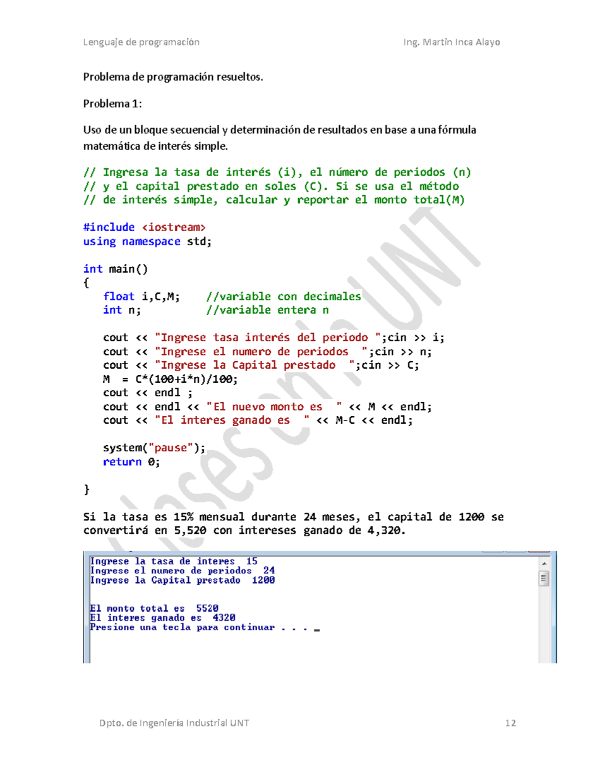 Lenguajes DE Programacion 1 Ejm C - Lenguaje de programación Ing ...
