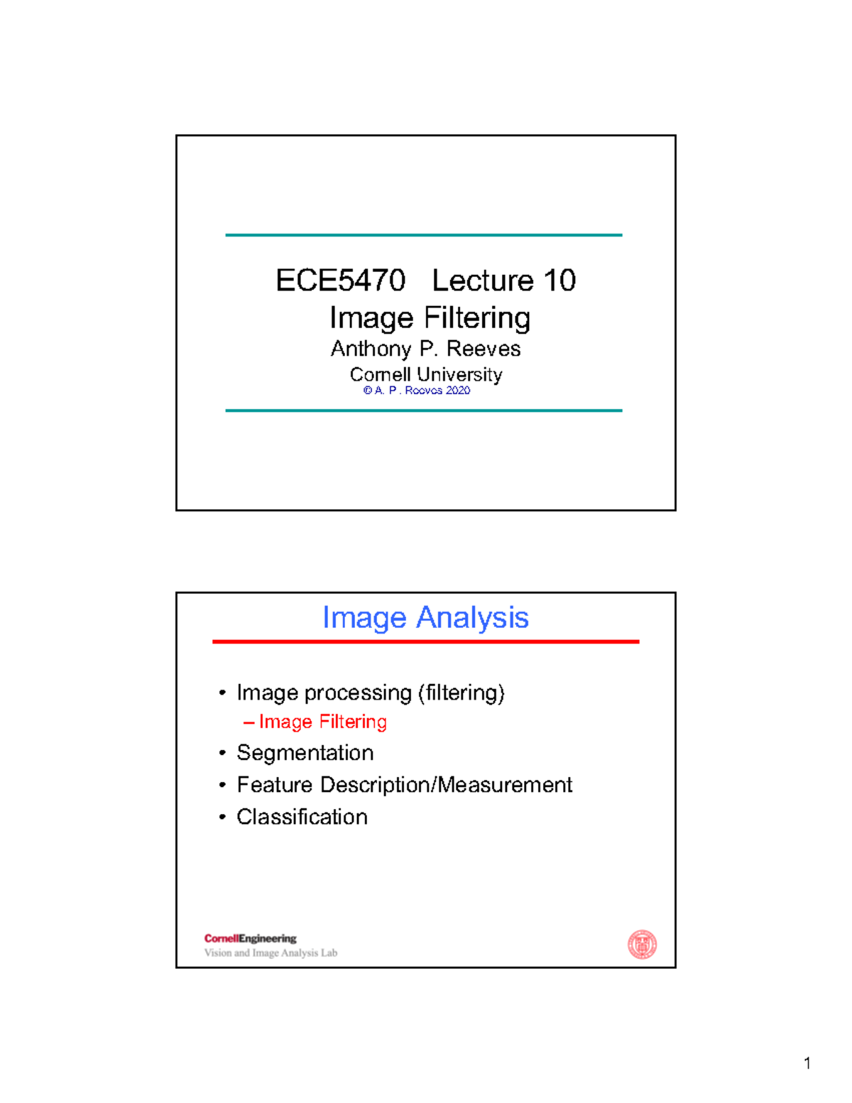 Lect10-2 - lecture notes - ECE5470 Lecture 10 Image Filtering Anthony P ...