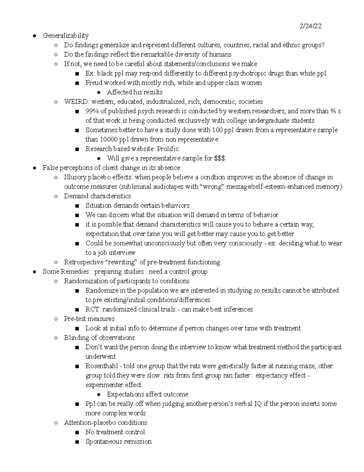 Psych 360 exam 2 notes - 2/24/ Generalizability Do findings generalize ...