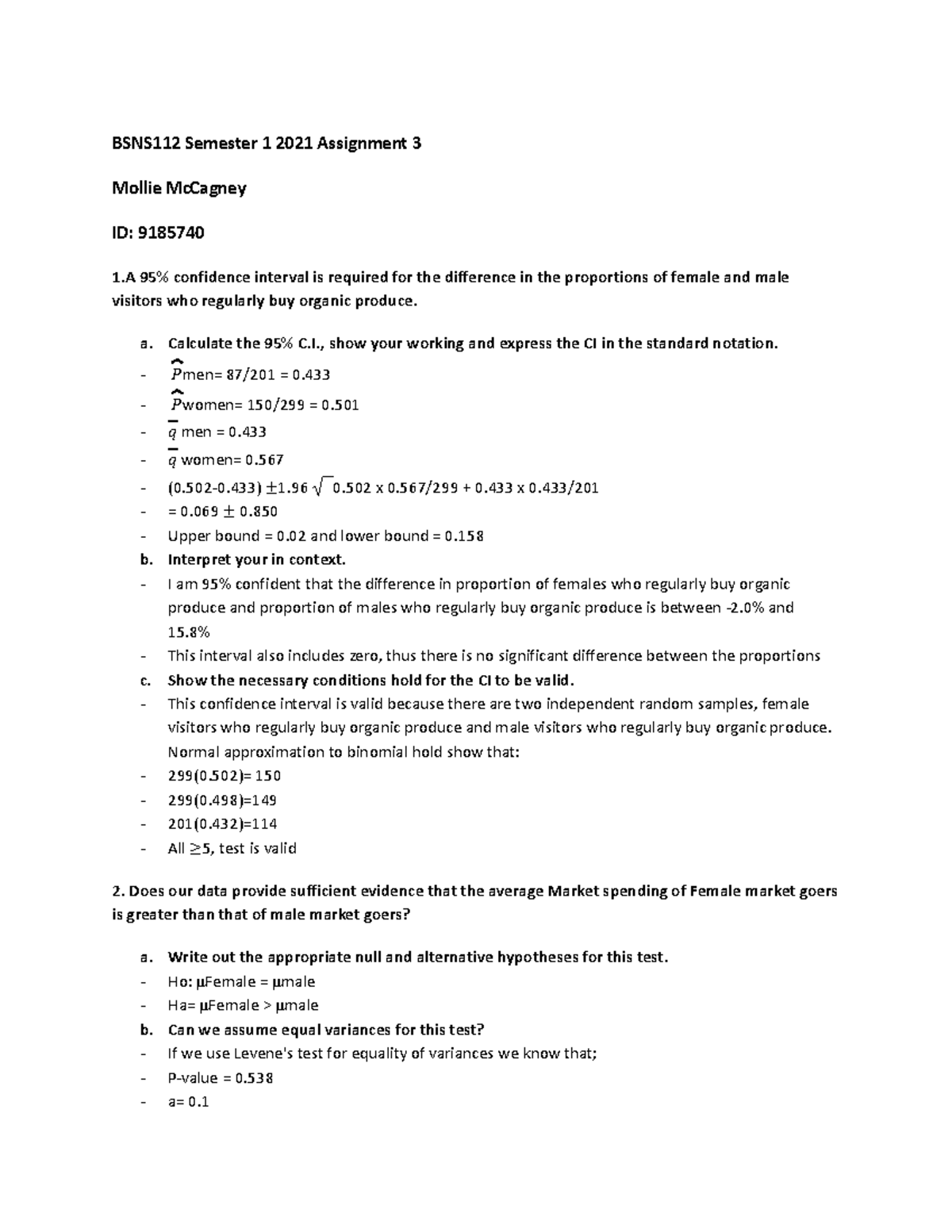 BSNS112 Semester 1 2021 Assignment 3-interpreting business data - BSNS112 Semester 1 2021 ...