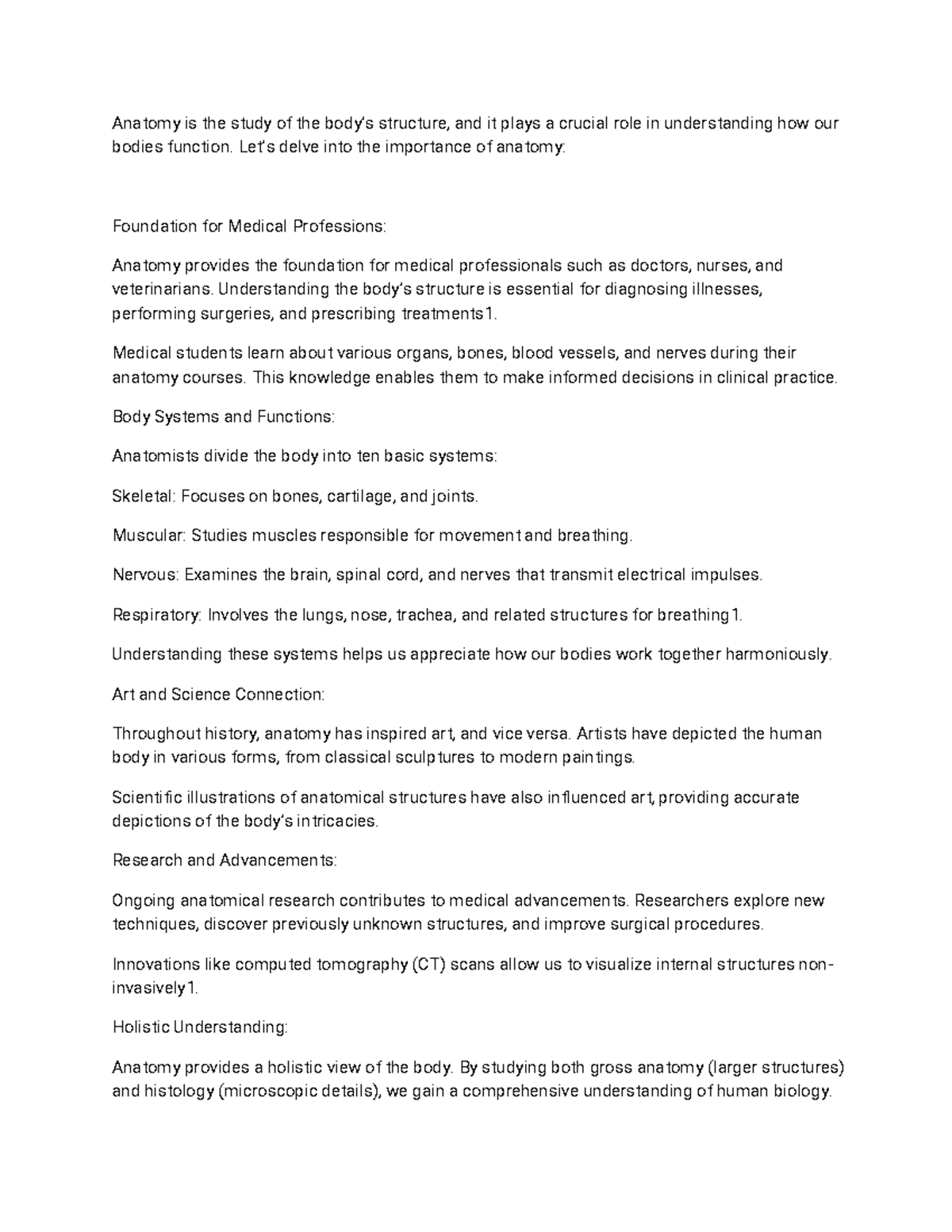 Assignment on Science 101 - Anatomy is the study of the body’s ...