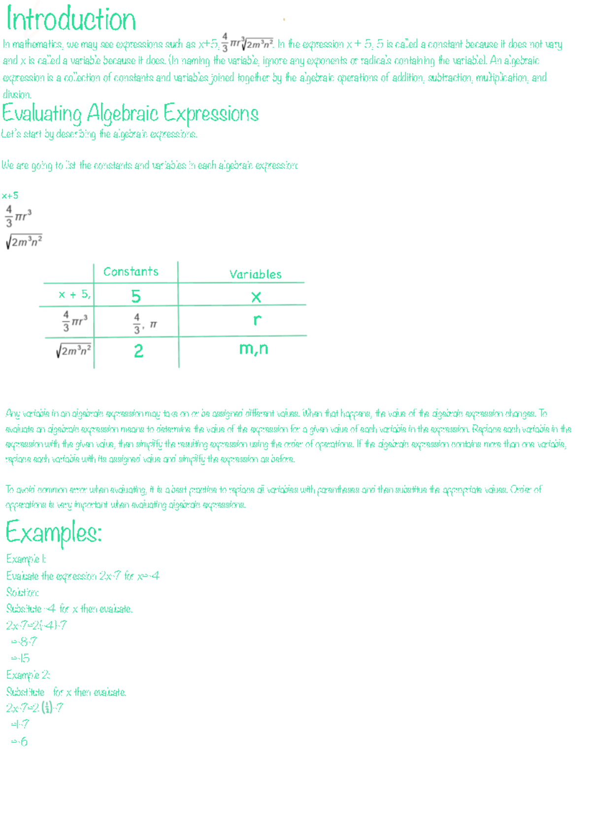 Evaluate Algebraic Expressions - Introduction In mathematics, we may ...