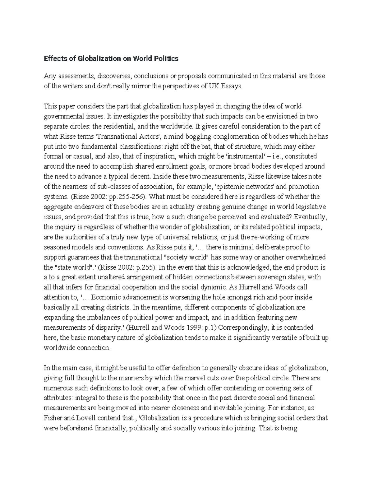 Effects of Globalization on World Politics - This paper considers the ...