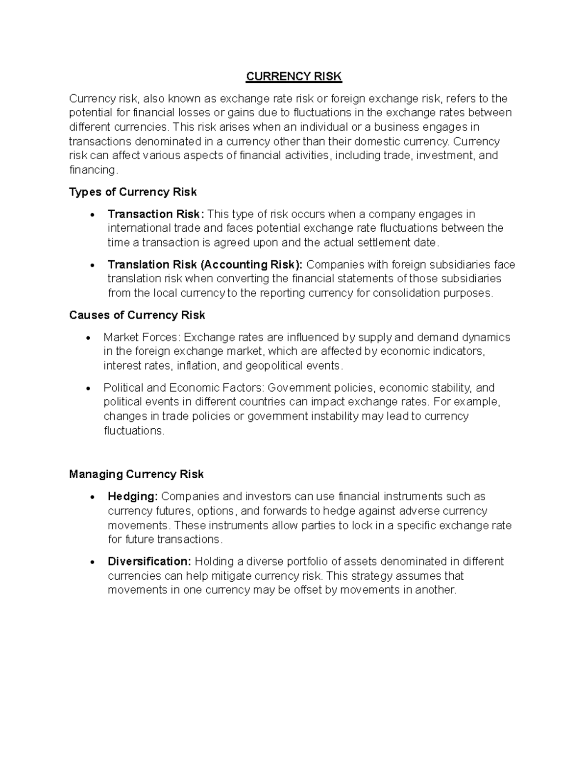 Currency & Interest RATE Risks - CURRENCY RISK Currency risk, also ...