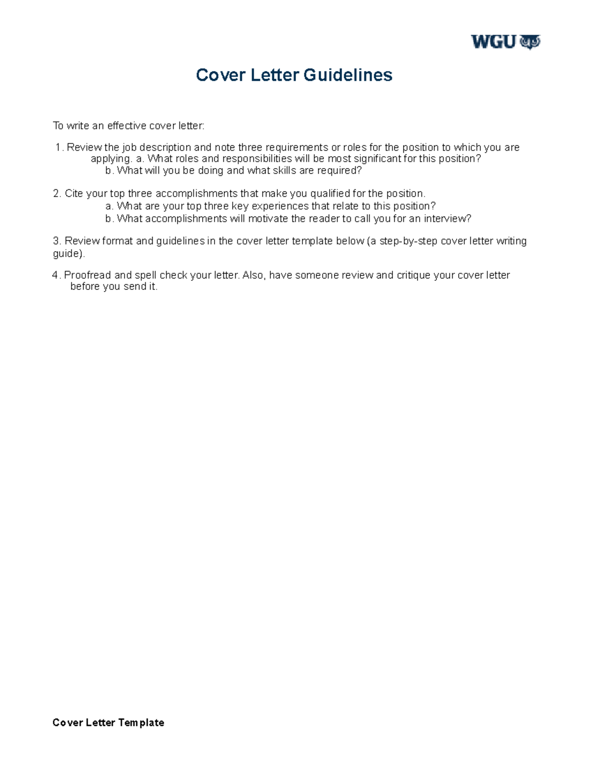 Cover Letter Guidelines - BUS 2600 - WGU - Studocu