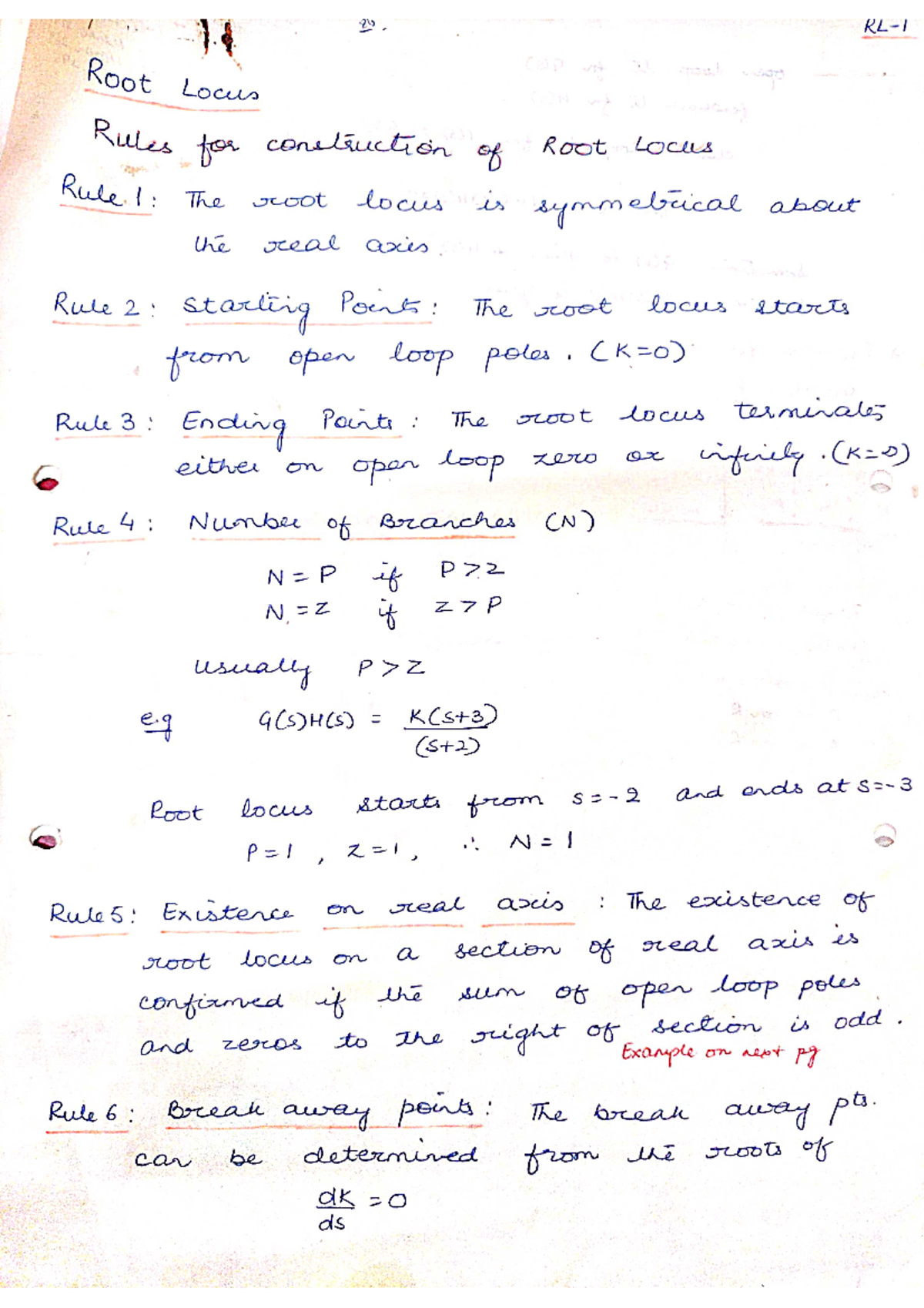 Root Locus - Example on next pg Rule 6: Break away points: The break ...