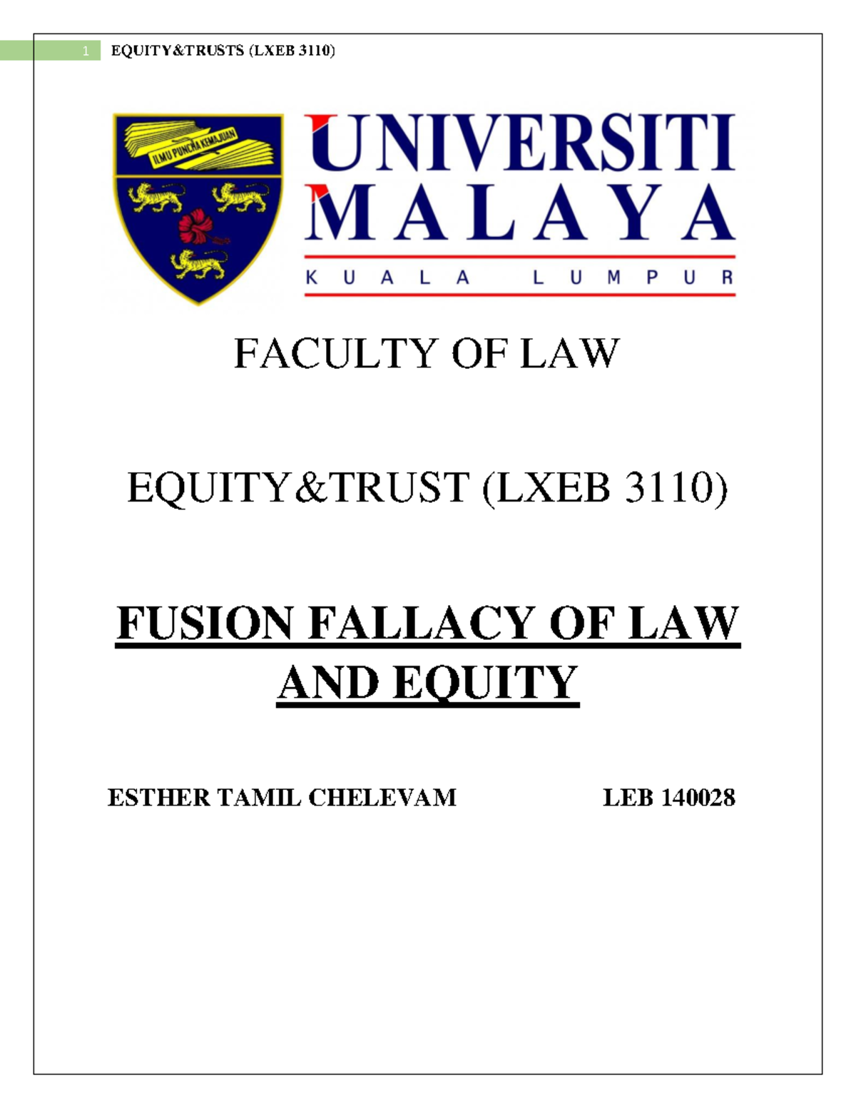Fusion and Fallacy of Law and equity - FACULTY OF LAW EQUITY&TRUST ...