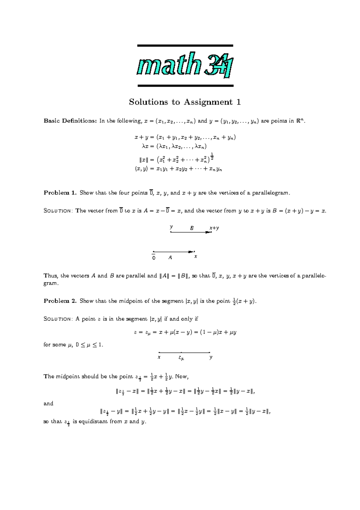 Soln1 Solutions To Assignment 1 Basic Definitions In The Following x