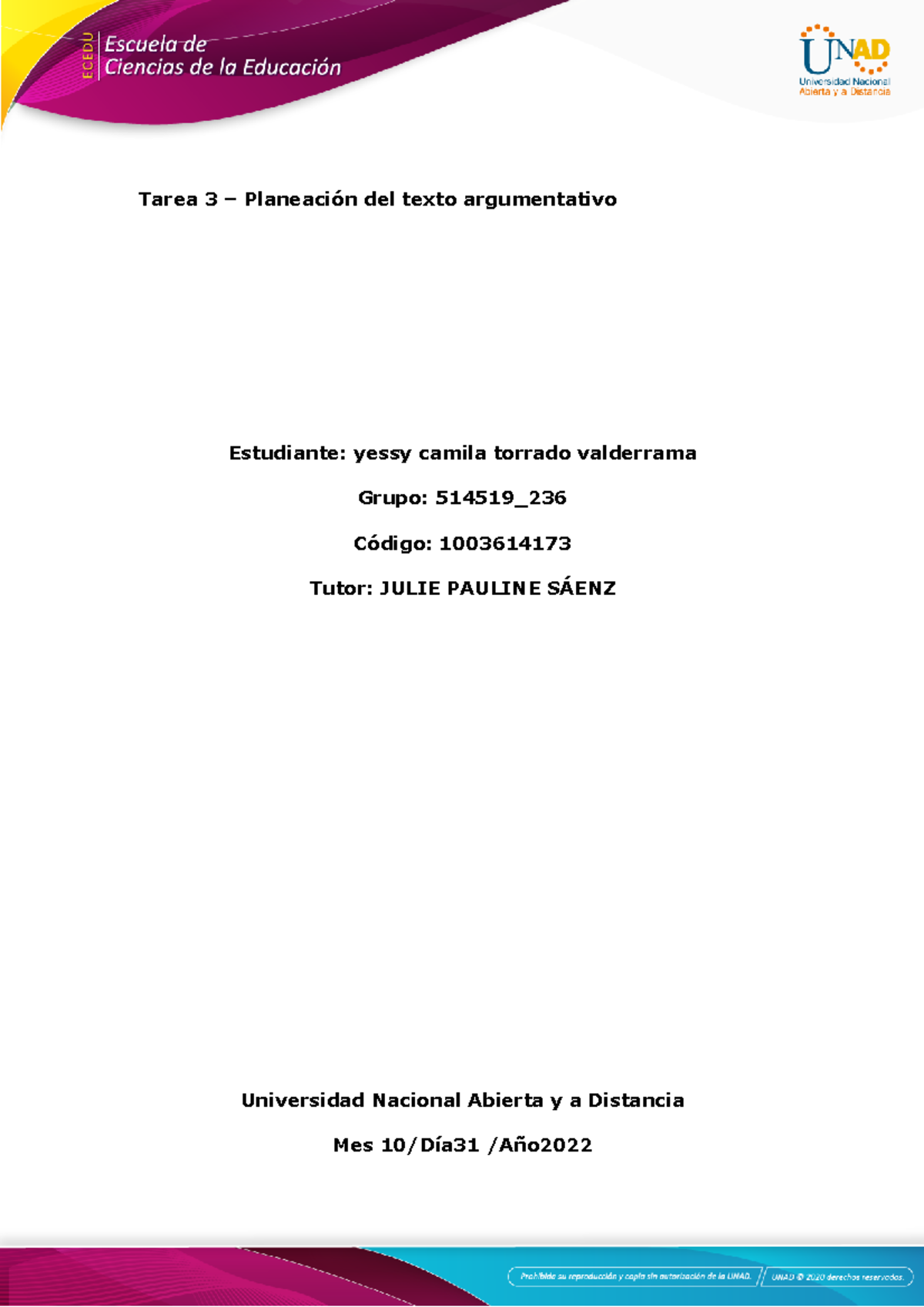 Anexo 1 - Formato Tarea 3 -Planeación del texto argumentativo - Tarea 3 – Planeación del texto ...