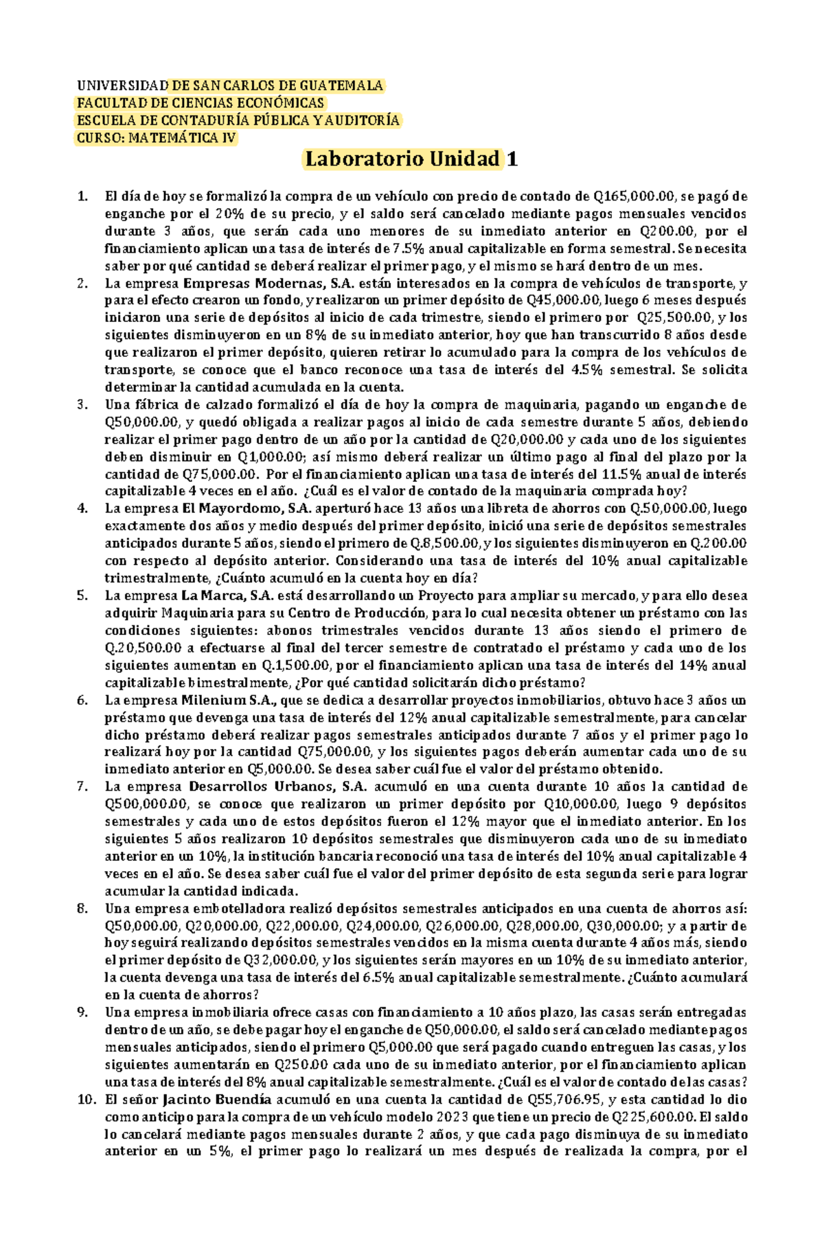 Laboratorio 1 Mate IV - Lab - UNIVERSIDAD DE SAN CARLOS DE GUATEMALA FACULTAD DE CIENCIAS ...