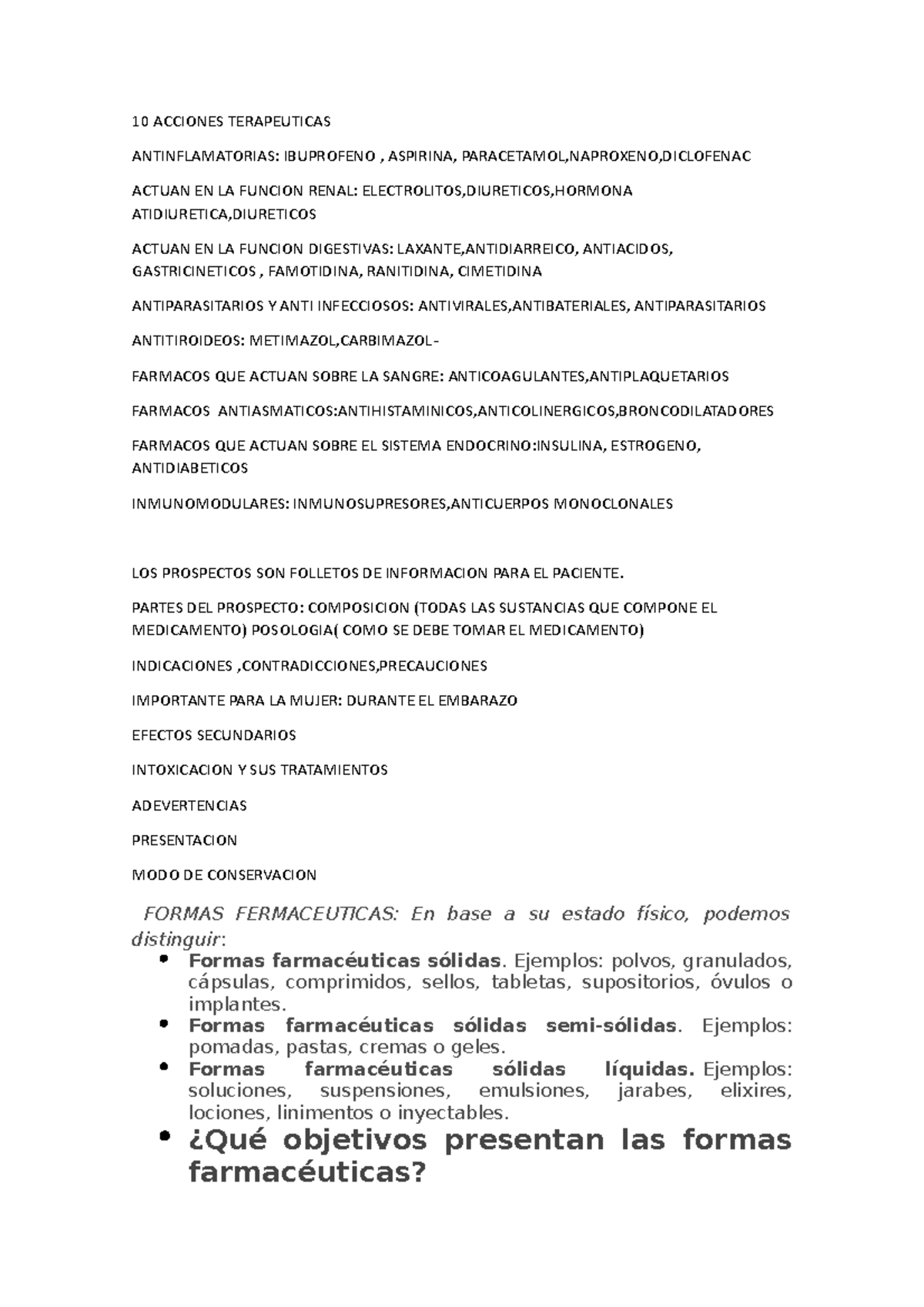 Farmacia 1 - VDVDV - 10 ACCIONES TERAPEUTICAS ANTINFLAMATORIAS: IBUPROFENO , ASPIRINA, - Studocu