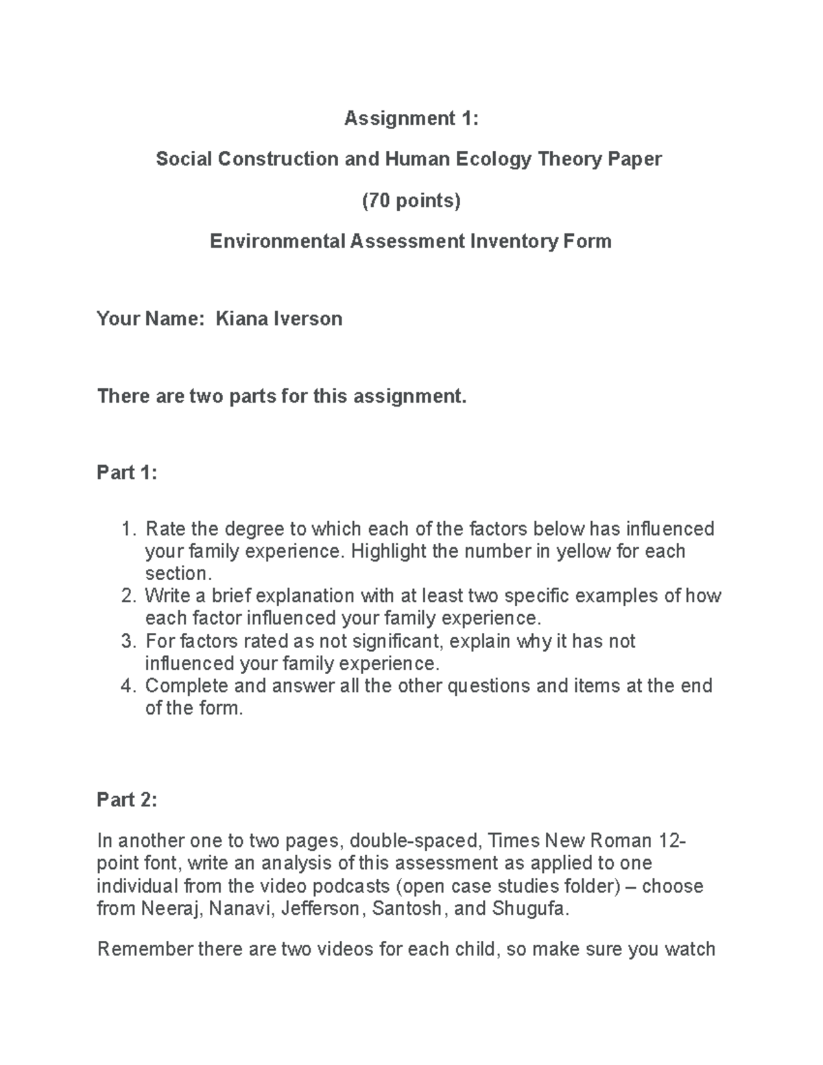 Fcs assignment 1 - Grade: n/a - Assignment 1: Social Construction and ...
