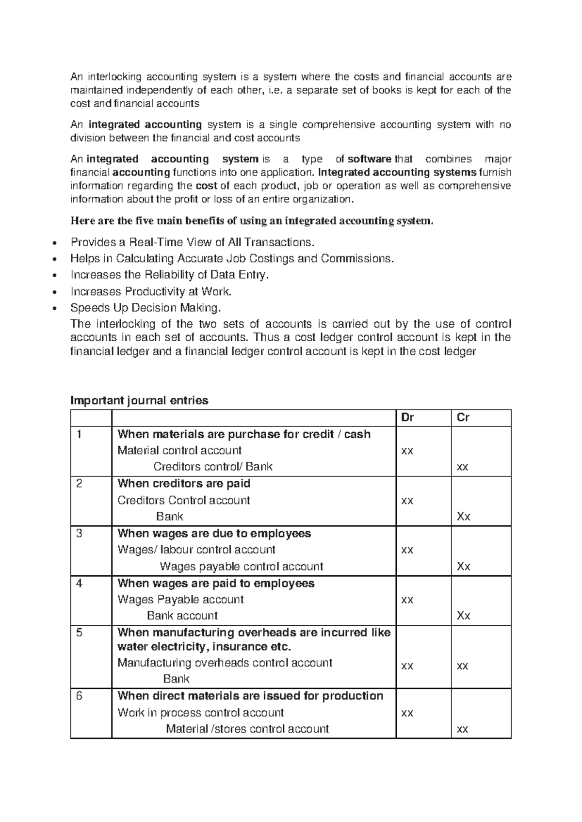 Notes on integrated accounting - An interlocking accounting system is a ...