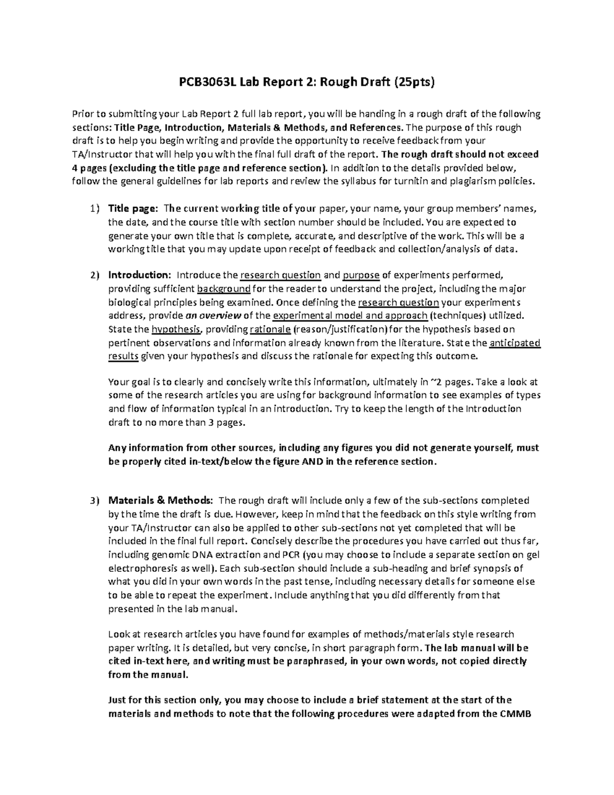 Genetics LAB Report 2 Rubric - PCB3063L Lab Report 2: Rough Draft ...