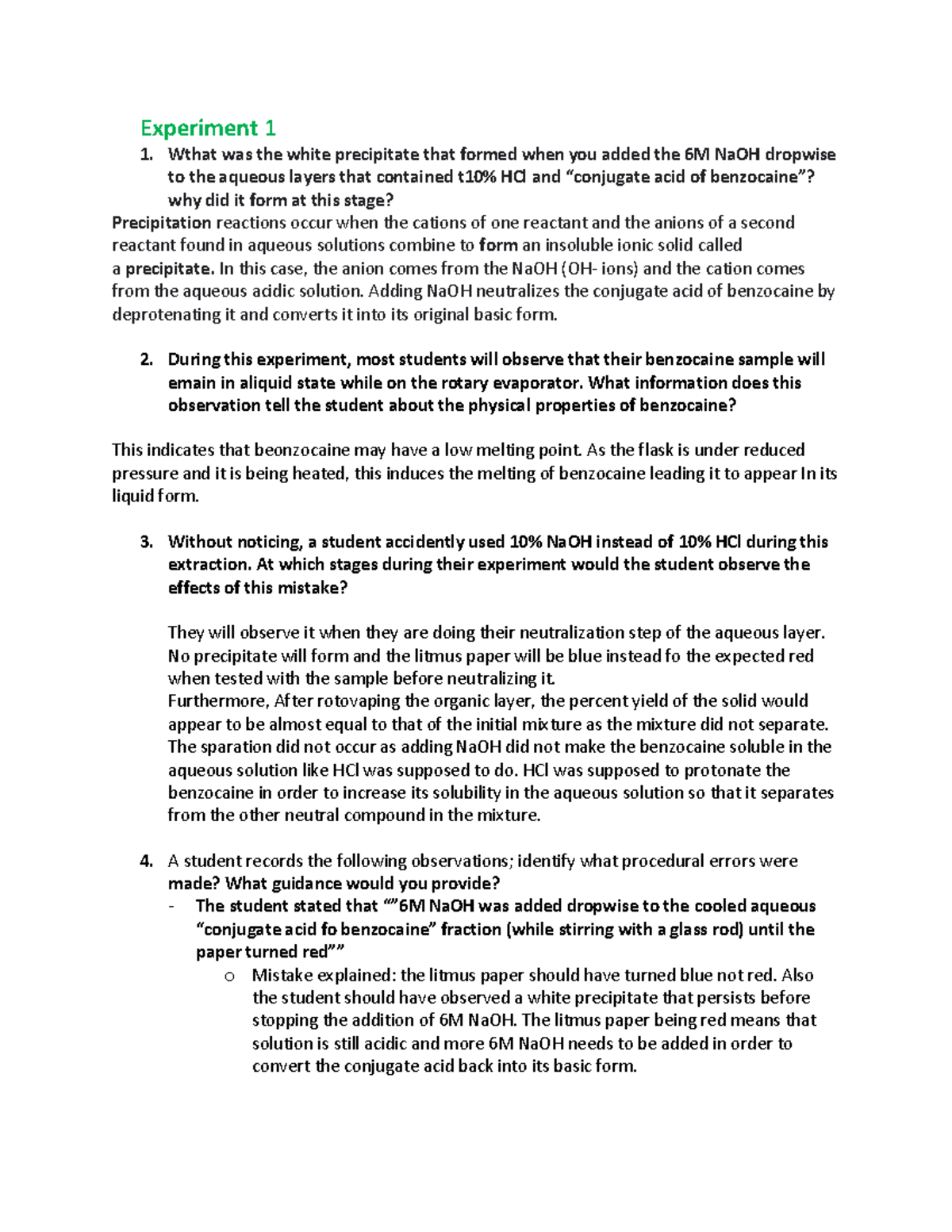Discussion quiz questions chem 235 - Experiment 1 Wthat was the white ...