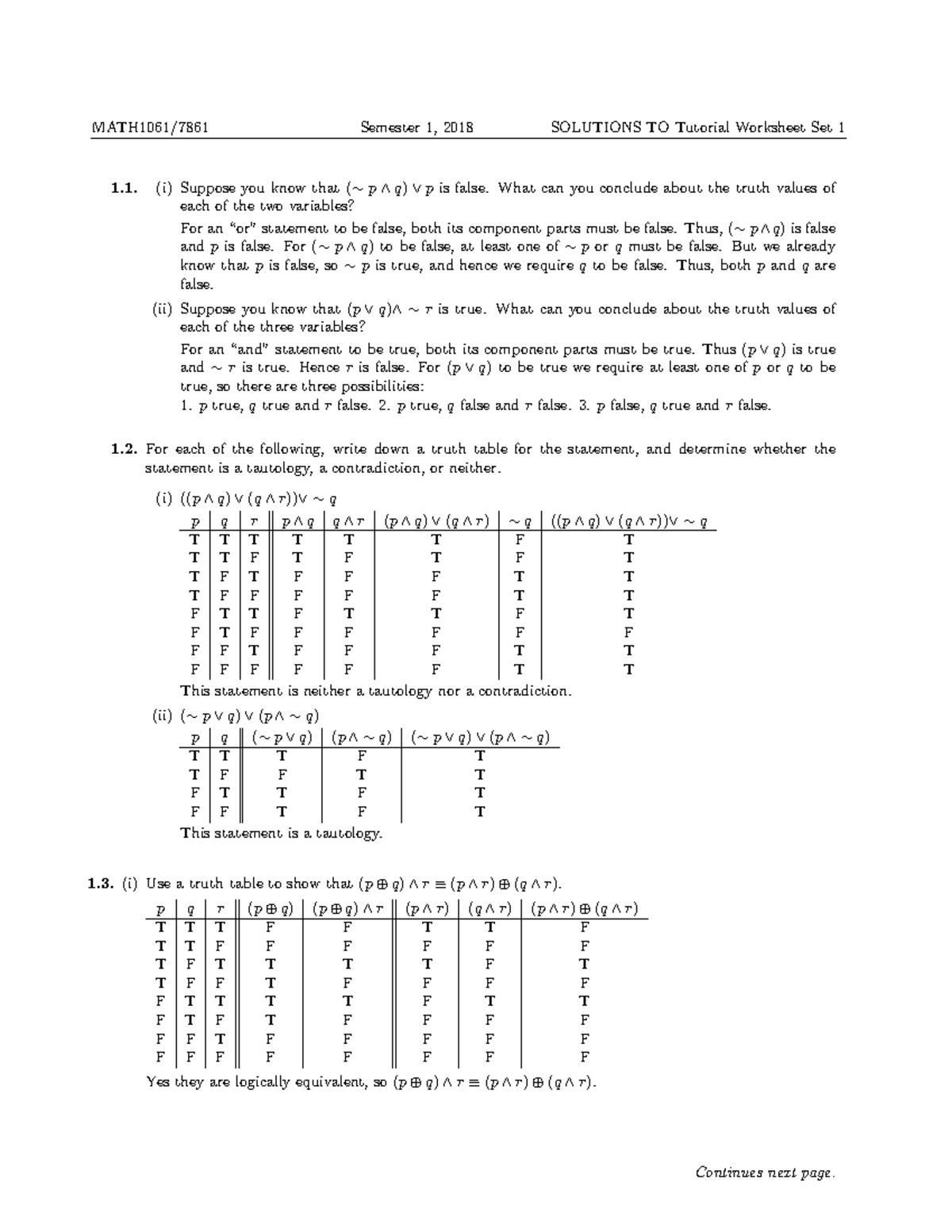 Solution w2 - 1. Semester 1, 2018 SOLUTIONS TO Tutorial Worksheet Set 1 ...