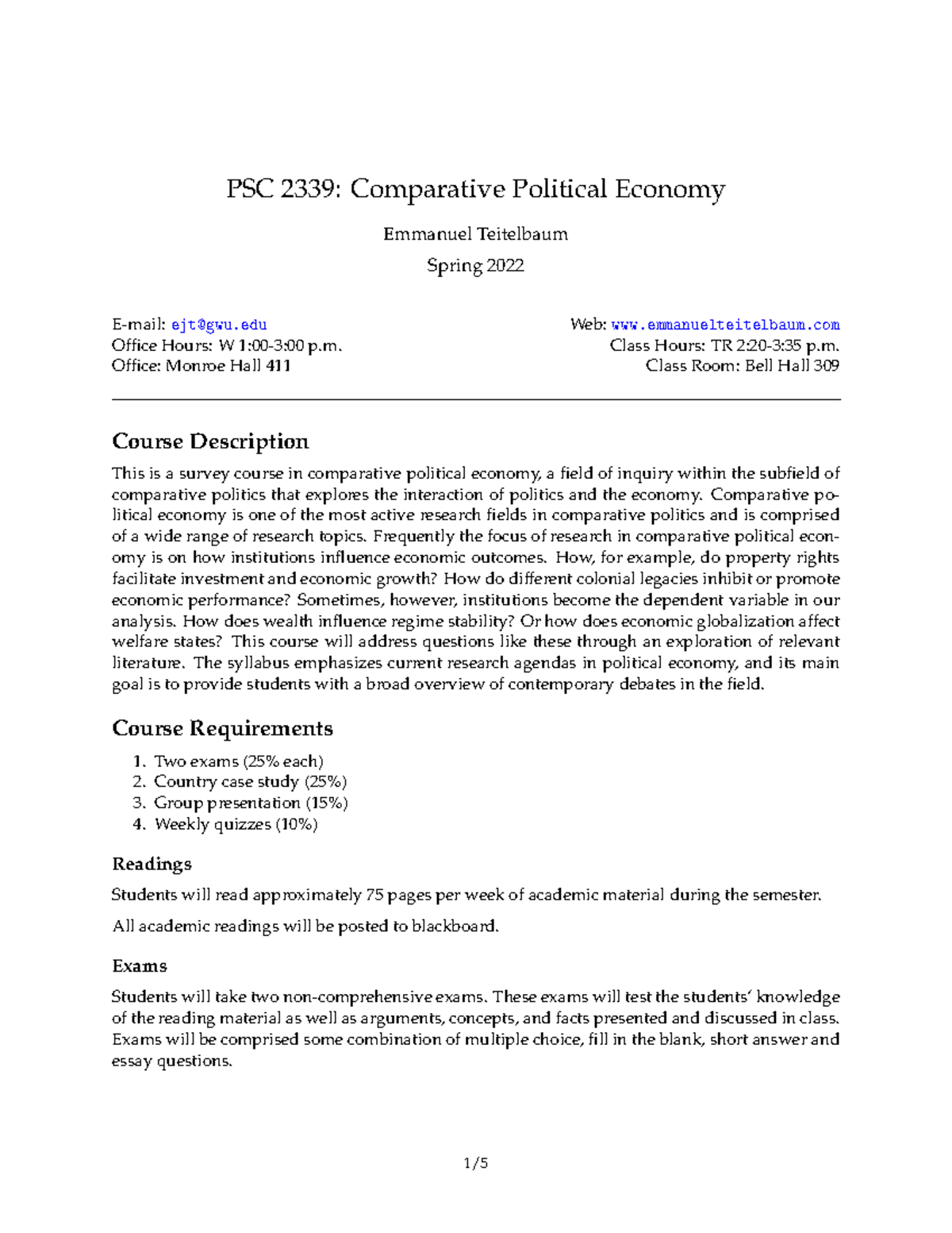 Political economy - syllabus - PSC 2339: Comparative Political Economy ...