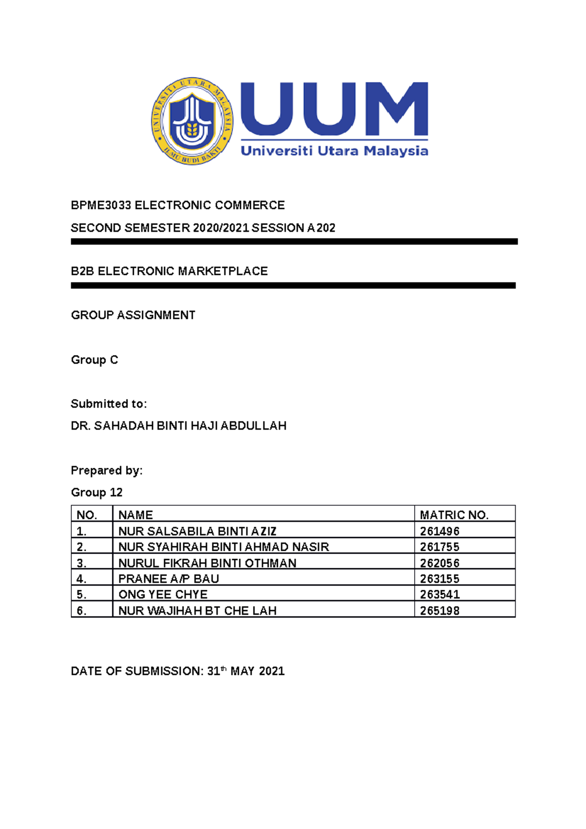 Sample ECOM Group Assignment 2 - BPME3033 ELECTRONIC COMMERCE SECOND ...