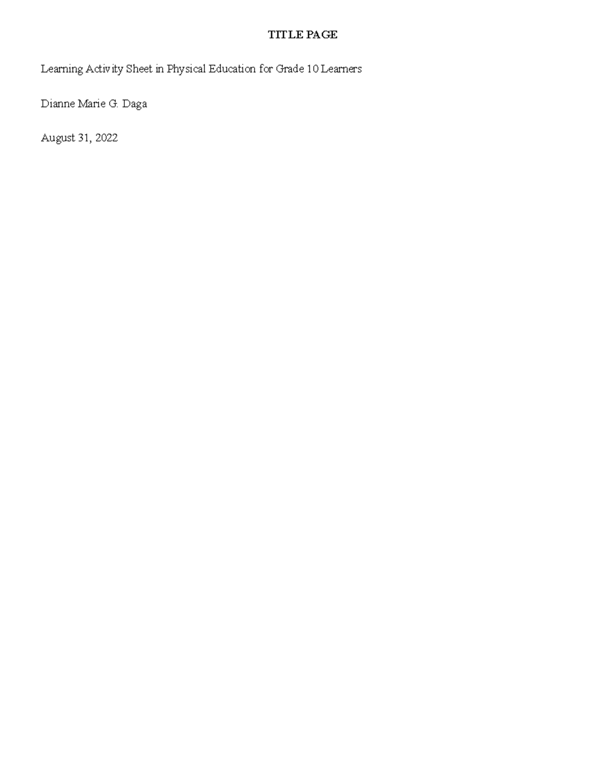 Capstone - TITLE PAGE Learning Activity Sheet in Physical Education for ...