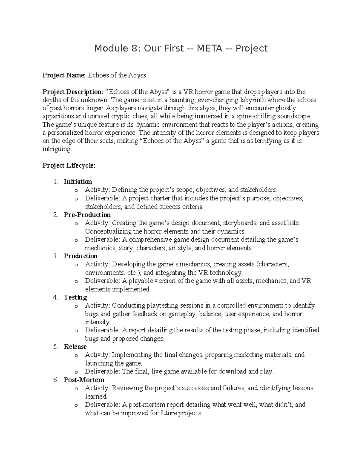 HW 5 - Homework - Module 8: Our First - META - Project Project Name ...